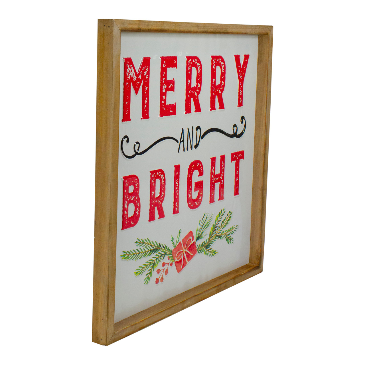 16" Wooden Framed "Merry & Bright" Metal Christmas Sign | Christmas Central