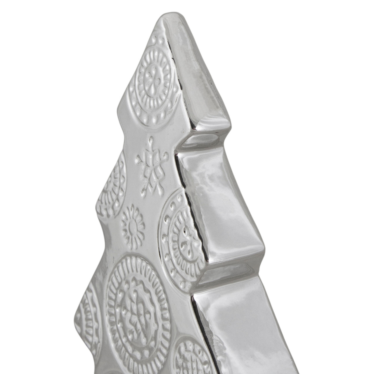 6.5" Metallic Silver Ceramic Christmas Tree with Snowflakes Decoration ...