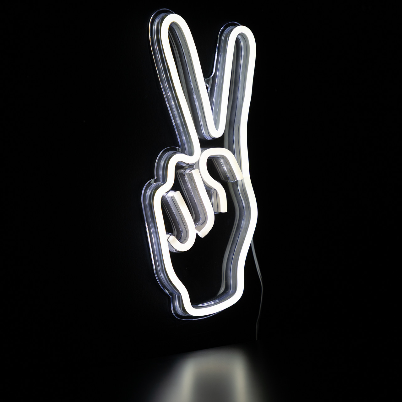 LED Peace Sign Hand Neon Lighted Wall Art - 15" - White | Christmas Central