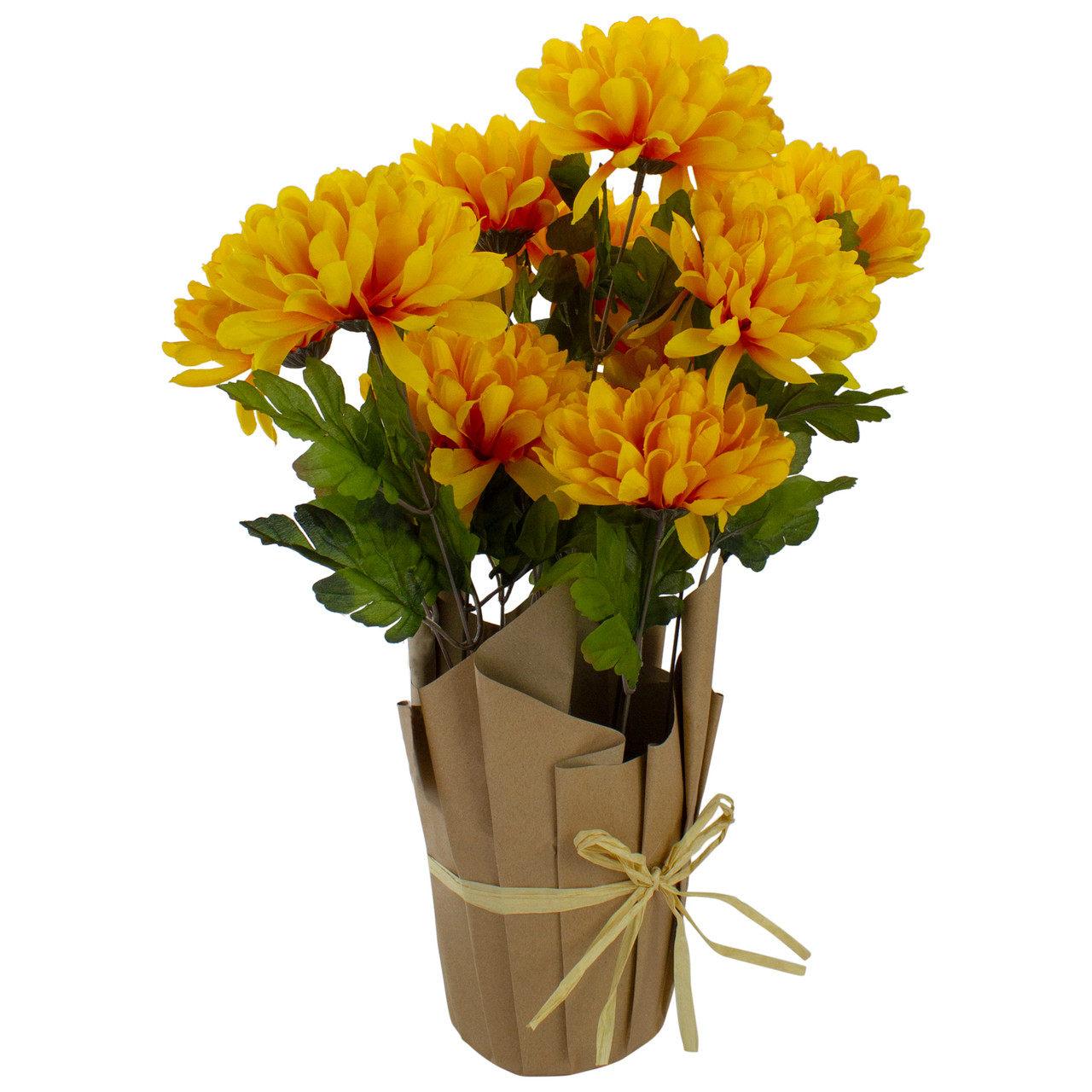 20" Yellow Fall Harvest Artificial Mum Plant in a Pot | Christmas Central