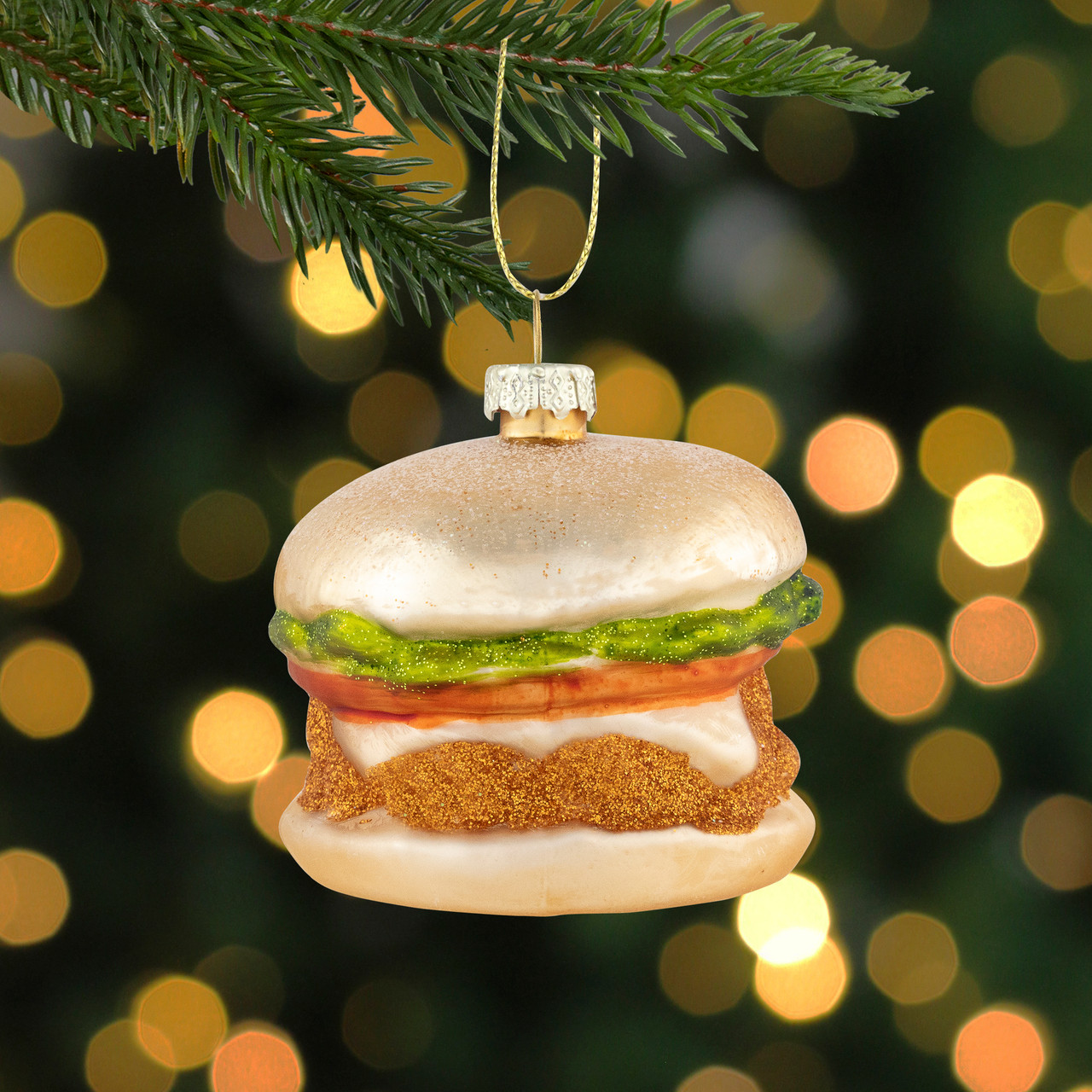2.5" Glittered Golden Cheeseburger Glass Hanging Christmas Ornament ...