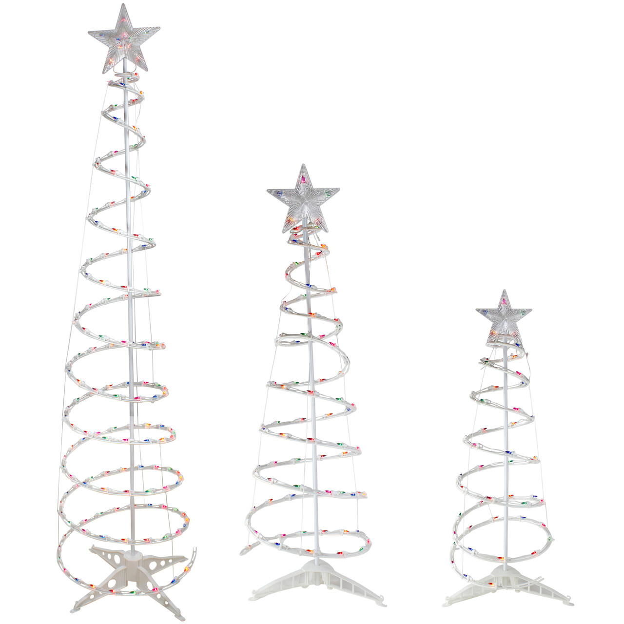 Set of 3 Lighted Multi-Color Spiral Christmas Trees - 3', 4', & 6 ...