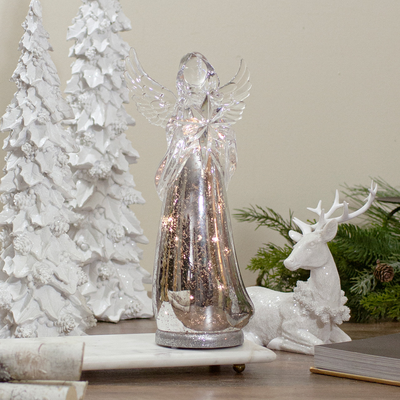 13” Lighted Angel Holding a Star Christmas Tabletop Figurine ...