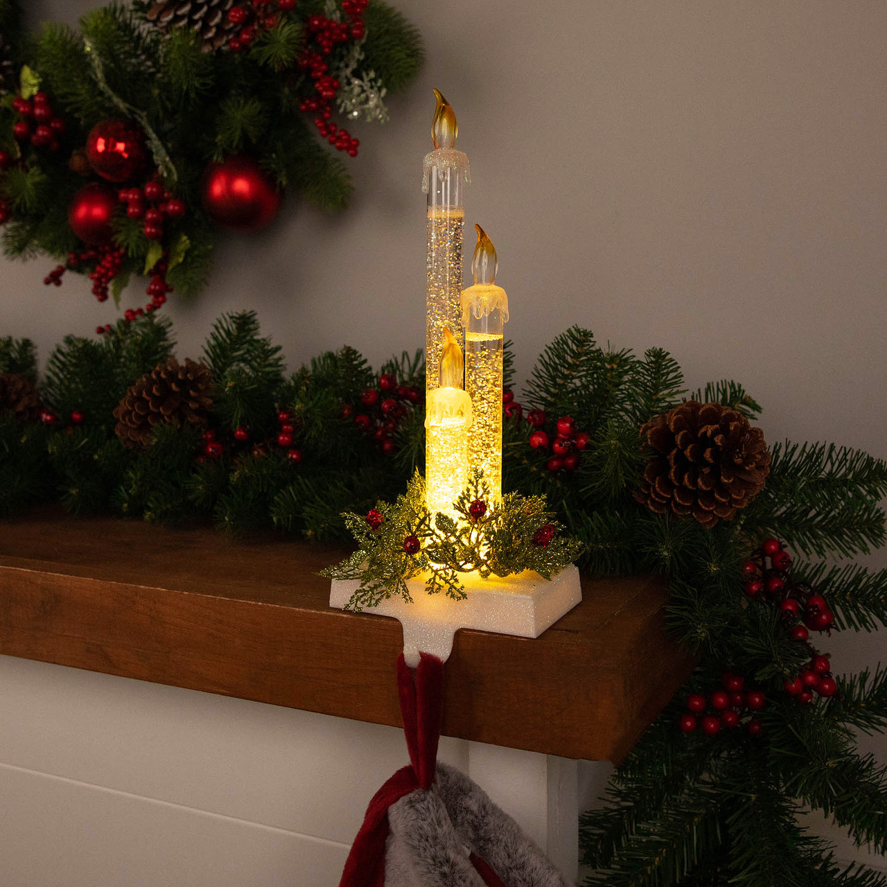 9" Battery Operated LED Lighted Candle Christmas Stocking Holder ...