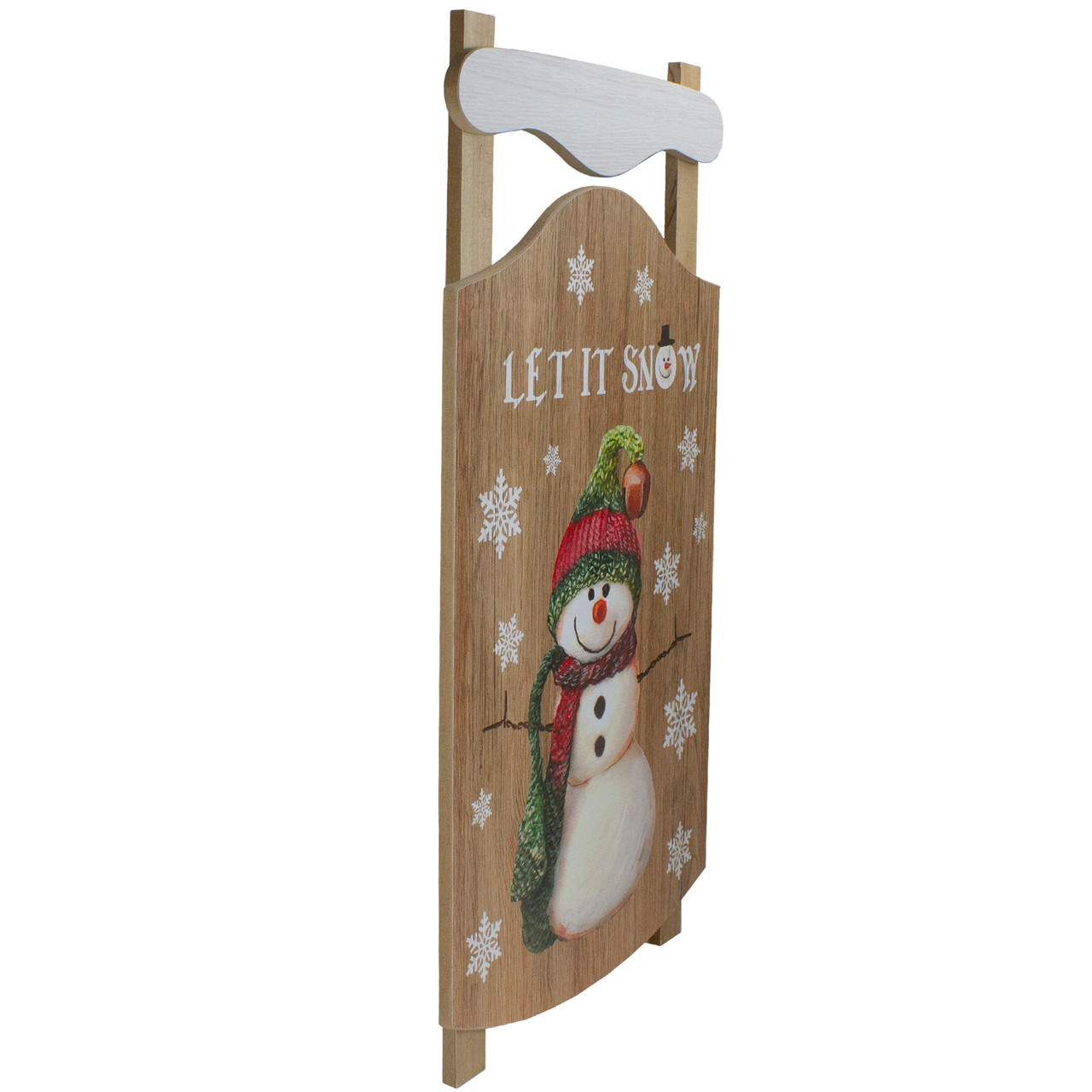 24” Let It Snow Wooden Sled Snowman & Snowflakes Wall Sign | Christmas ...