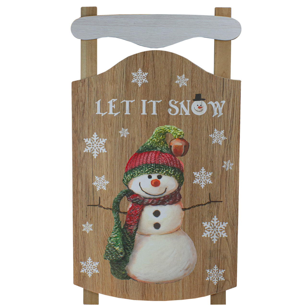 24” Let It Snow Wooden Sled Snowman & Snowflakes Wall Sign | Christmas ...