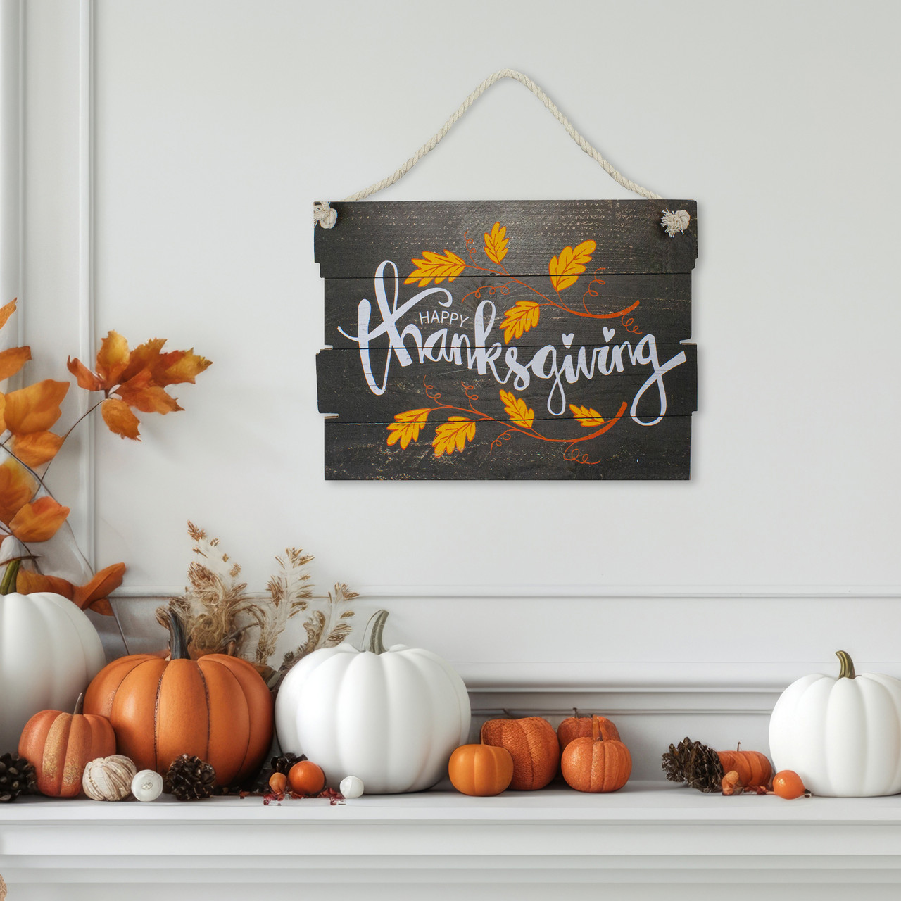 15" Wooden 'Happy Thanksgiving' Hanging Wall Sign | Christmas Central
