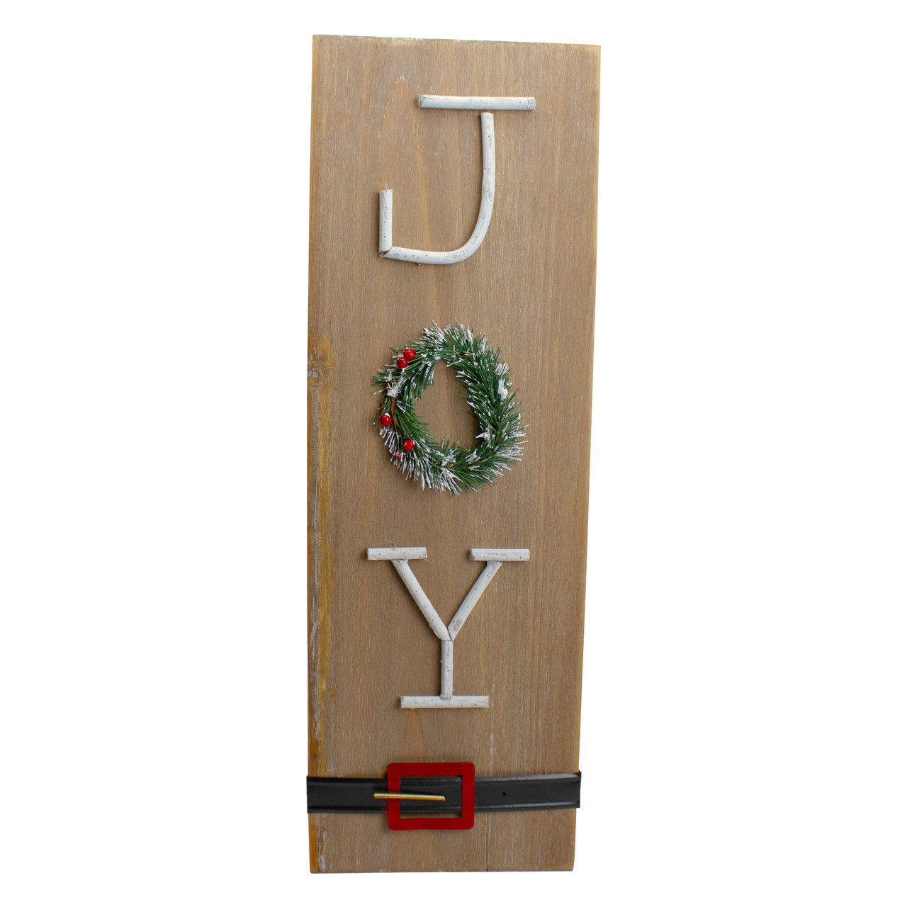 23.75" Vertical Beige Wooden Joy Christmas Sign with Santa's Belt ...