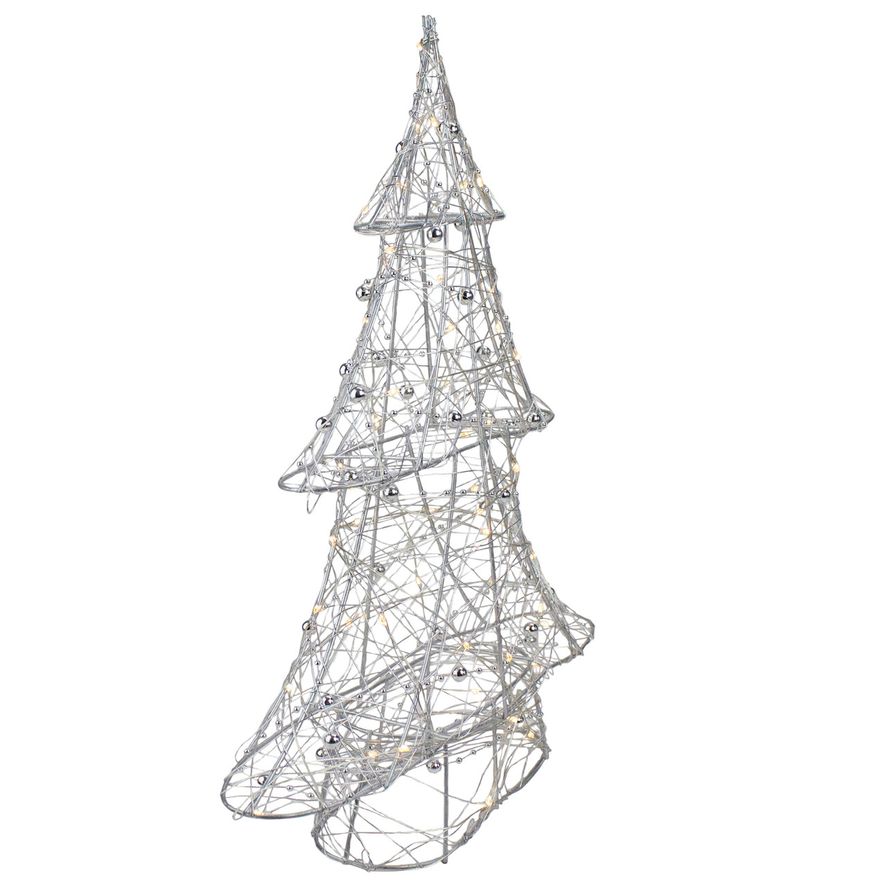 LED Lighted Wire & Bead Christmas Tree - 15.25" - Silver - Warm White ...