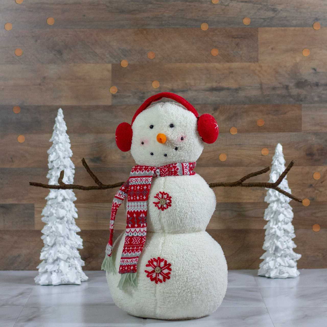 21.5-Inch White & Red Snowflake High Pile Fleece Plush Snowman ...