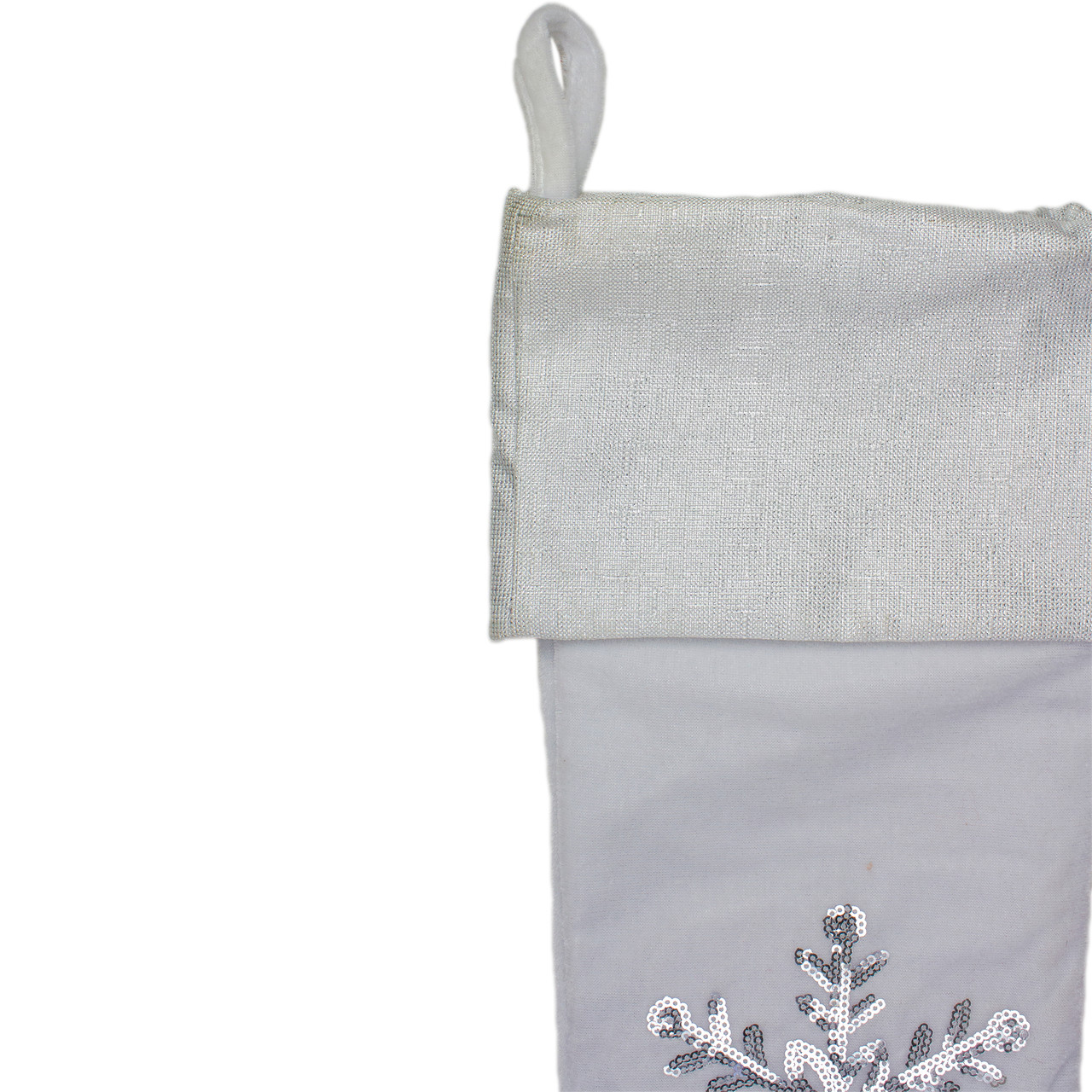 20" White Christmas Stocking with Silver Sequin Snowflake | Christmas ...