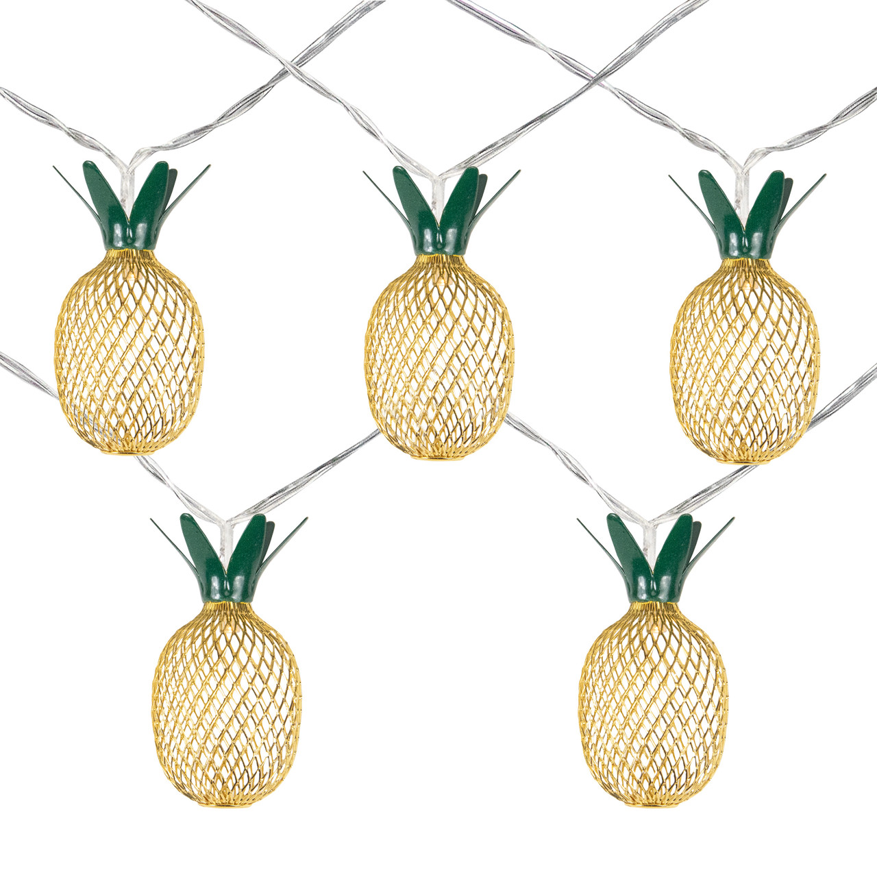 10 B/O LED Warm White Gold Pineapple Mini Lights - 3' Clear Wire ...