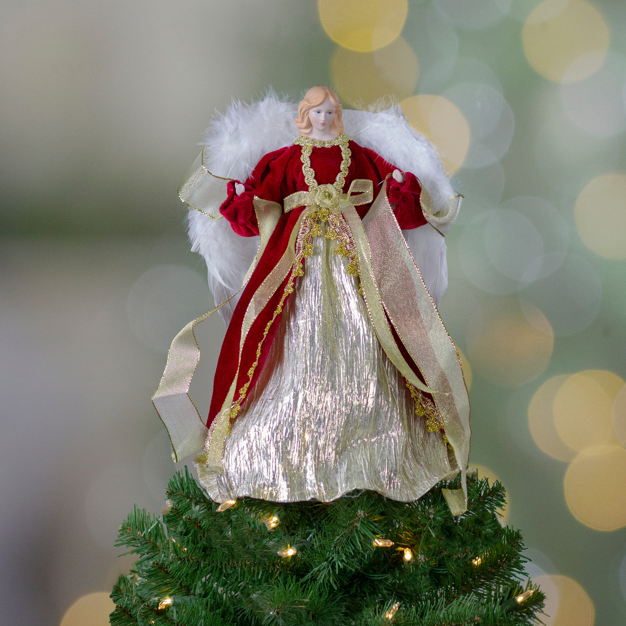 14" Red & Gold Traditional Angel Christmas Tree Topper - Unlit ...