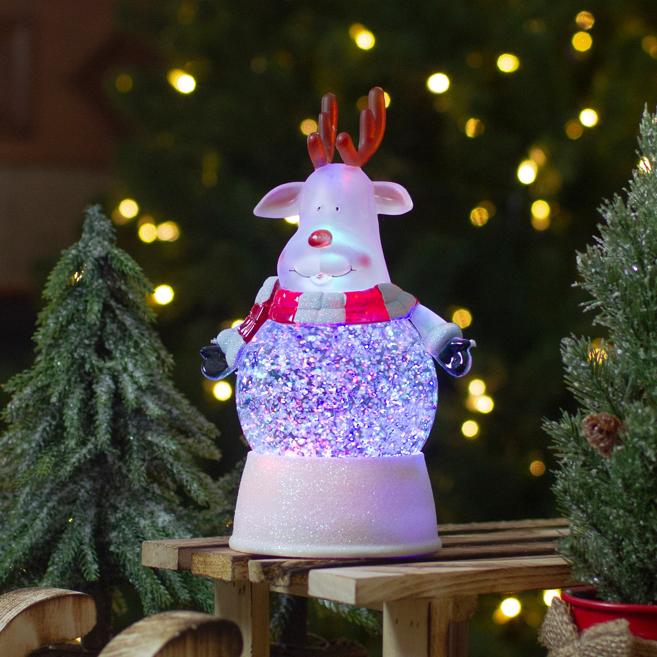 LED Lighted Color Changing Reindeer Christmas Snow Globe - 8 ...