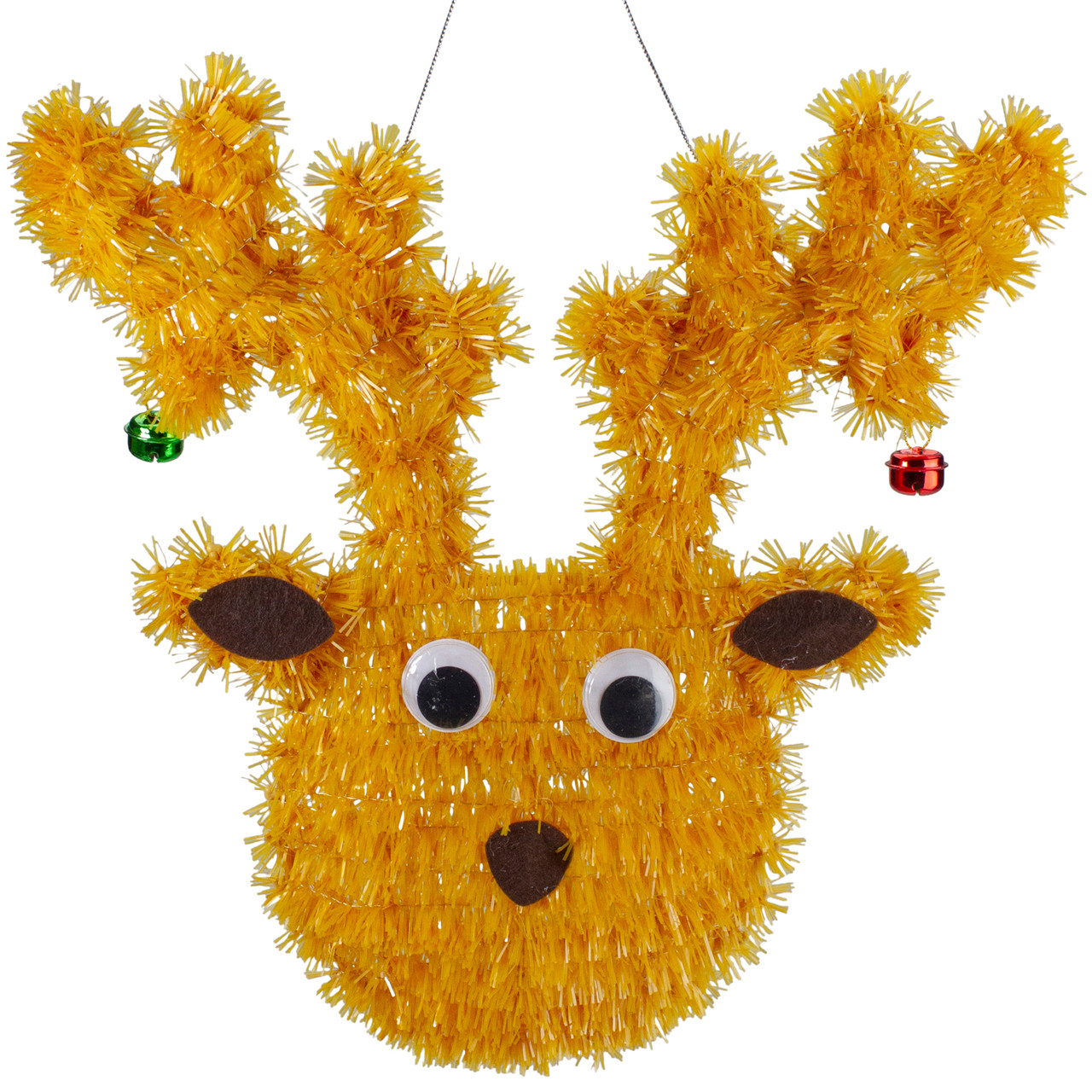 13" Tinsel Reindeer with Mini Jingle Bells Hanging Christmas Decoration ...