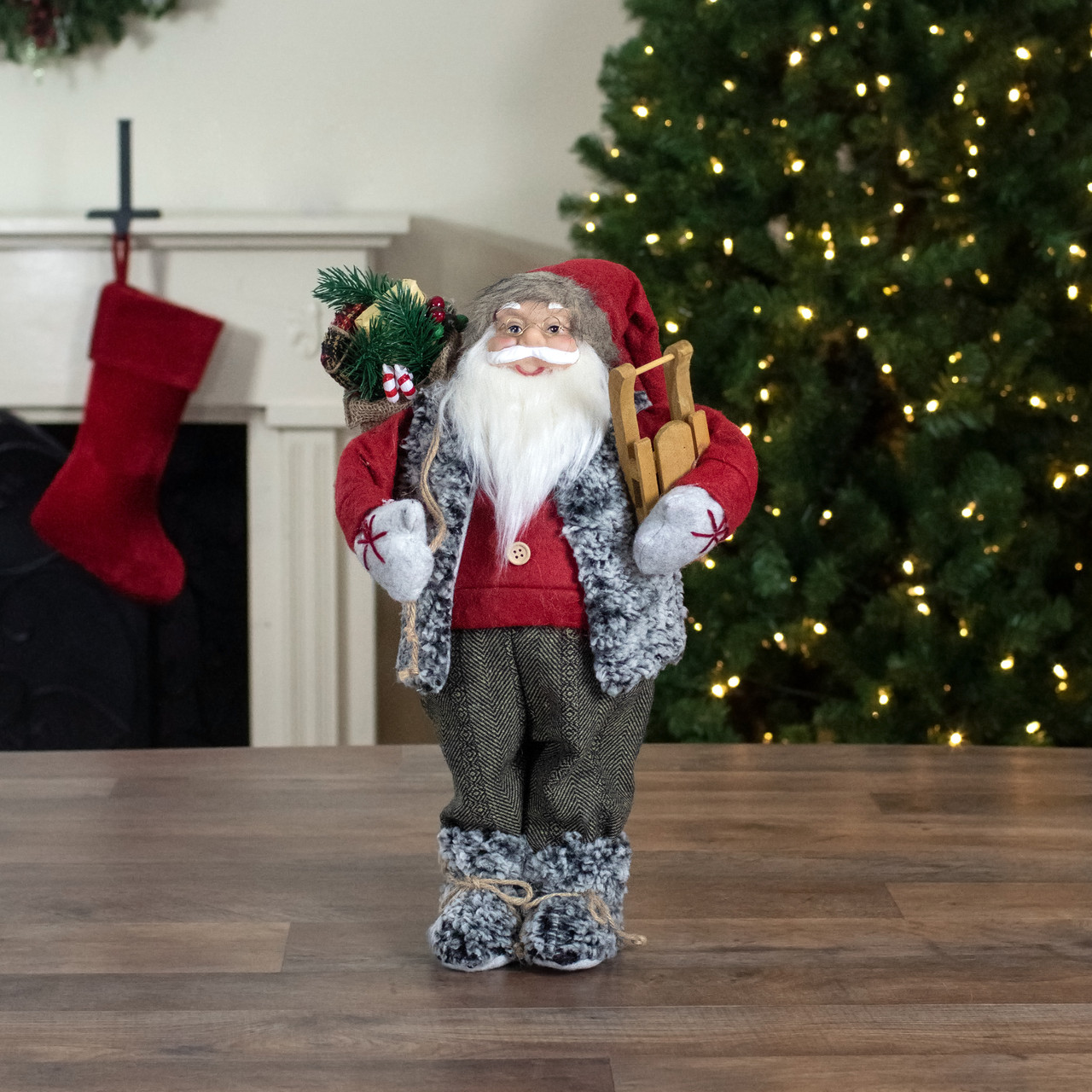 18" Standing Santa Christmas Figure Carrying Presents & a Sled ...