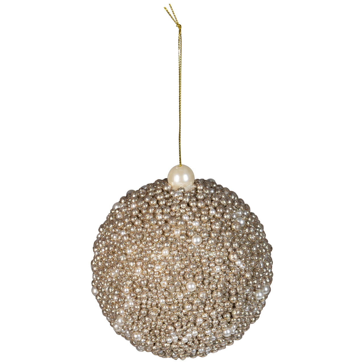 Glitter Beaded Christmas Ball Ornament - 4" - Gold | Christmas Central