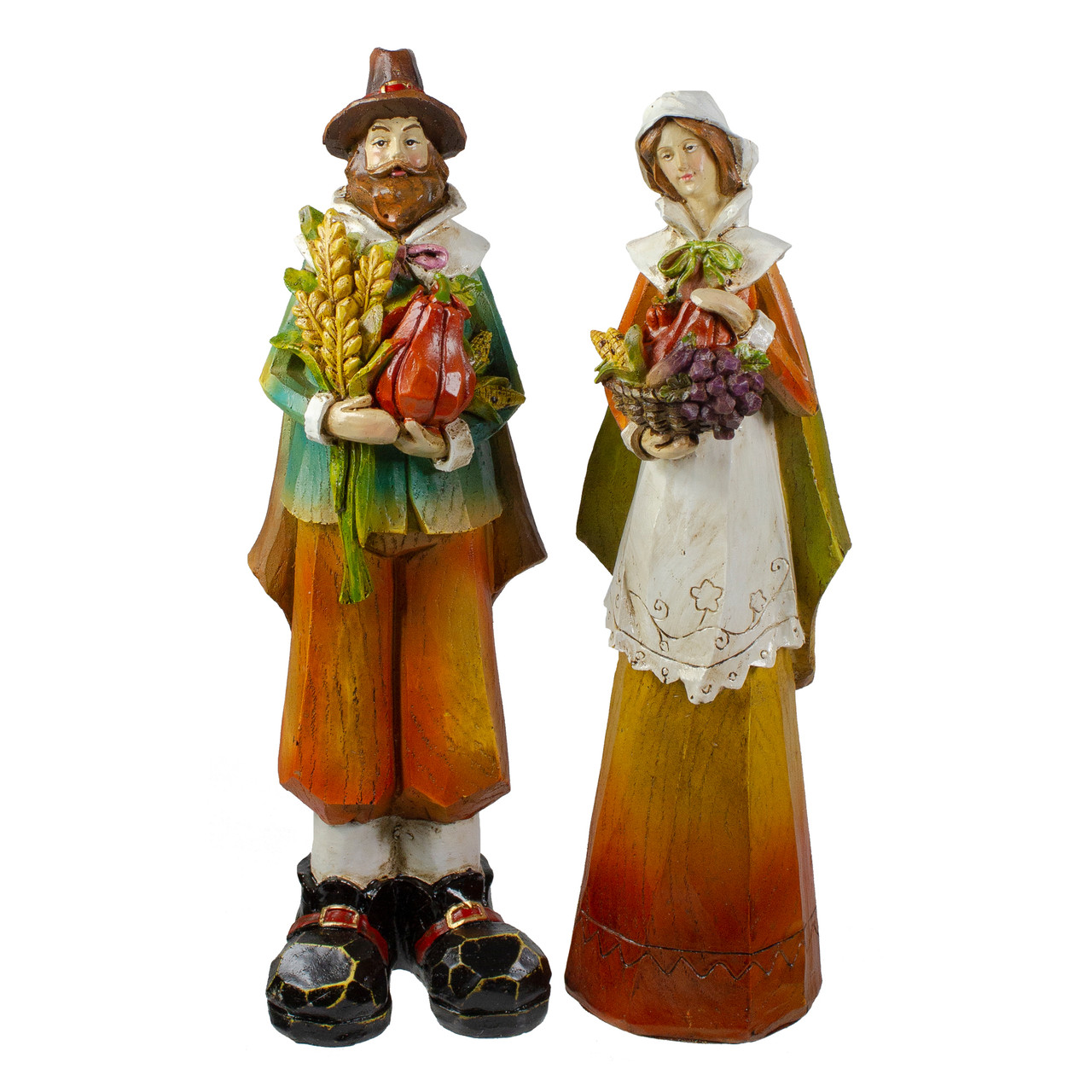 Wooden Pilgrim Couple Fall Harvest Figurines - Set of 2 | Christmas Central