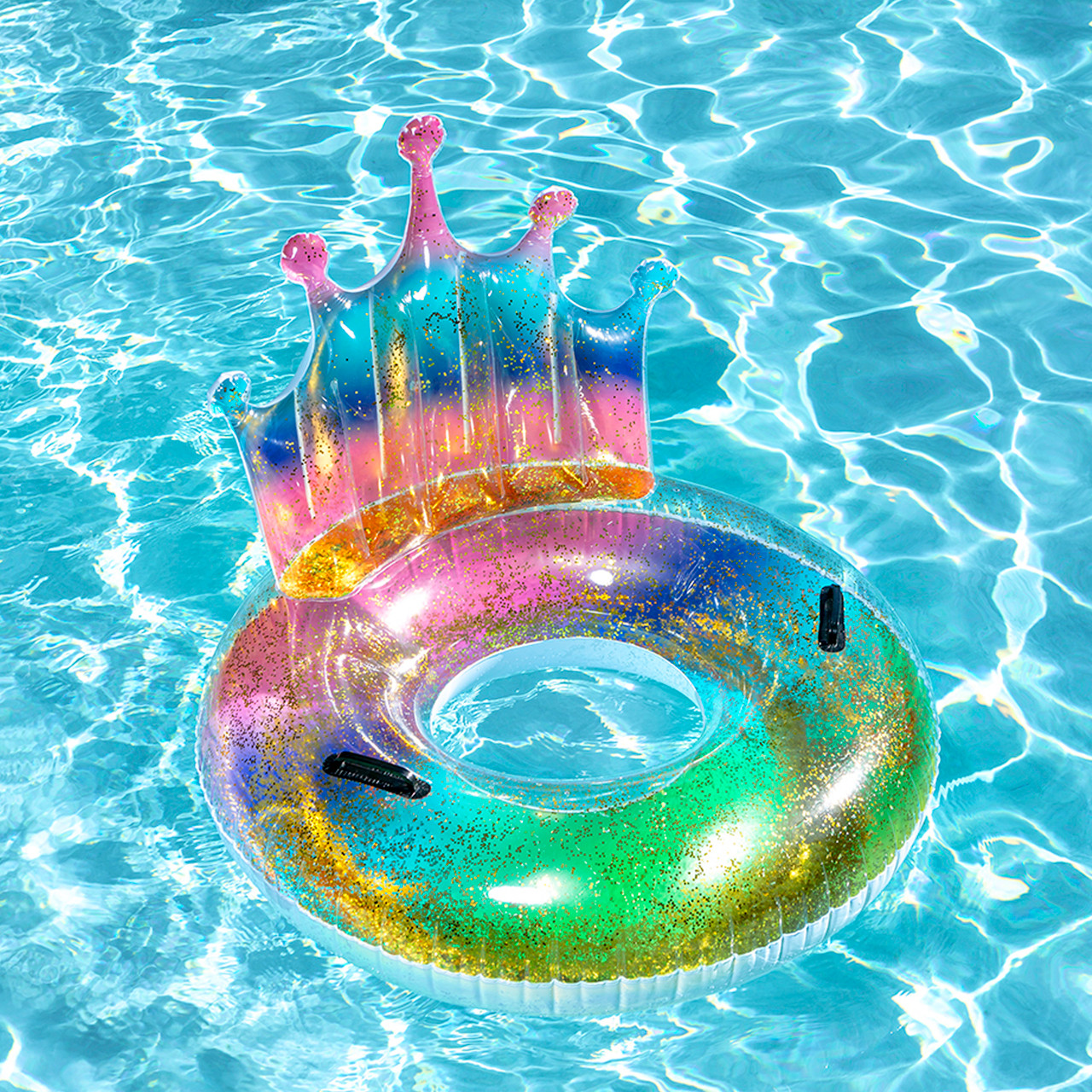 43" Rainbow Glitter Tiara Swimming Pool Inflatable Inner Tube ...