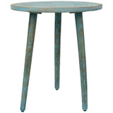 22" Antique Blue Engraved Wooden Tri Leg Round Side Table | Christmas ...