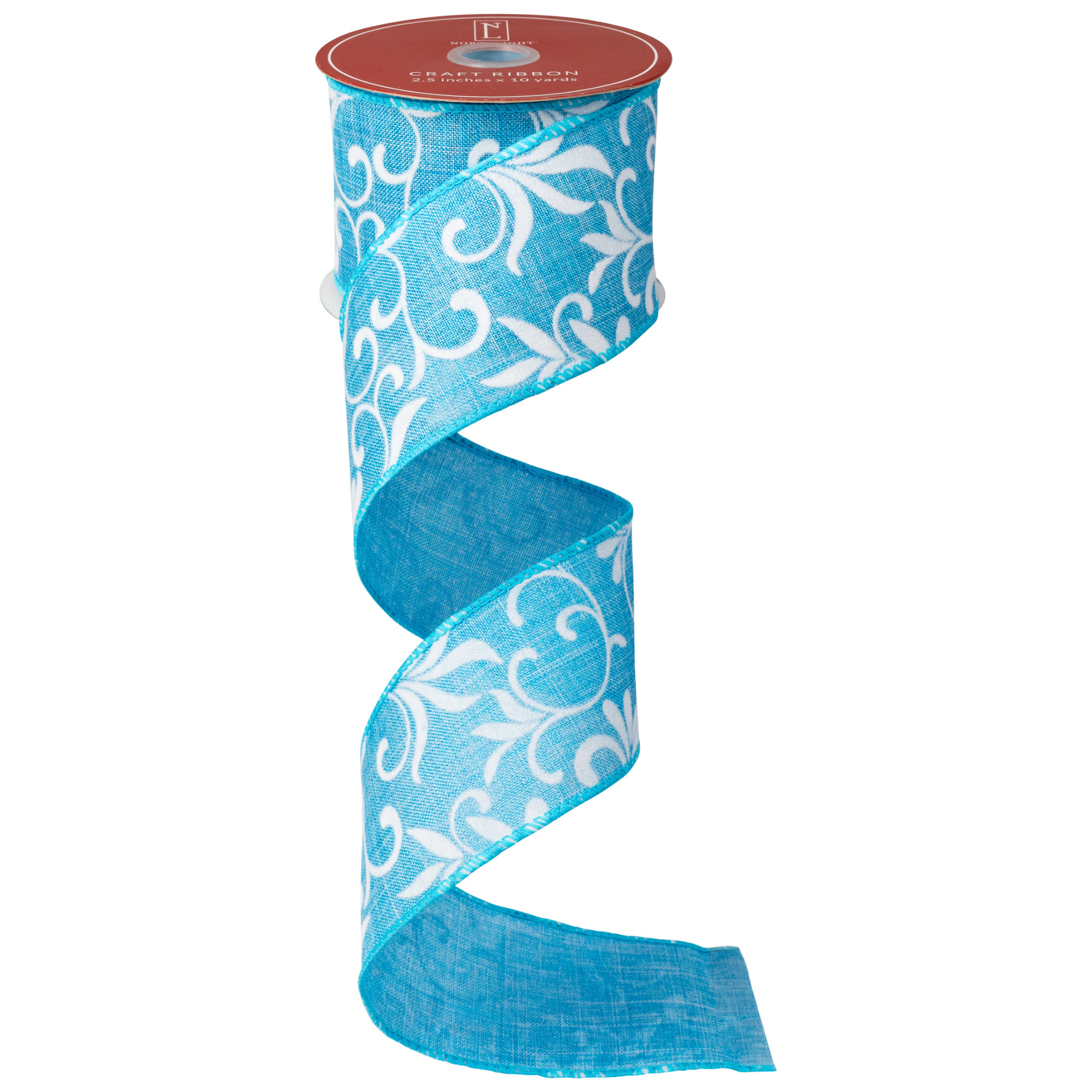 Blue with White Floral Design Wired Craft Ribbon 2.5" x 10 Yards ...