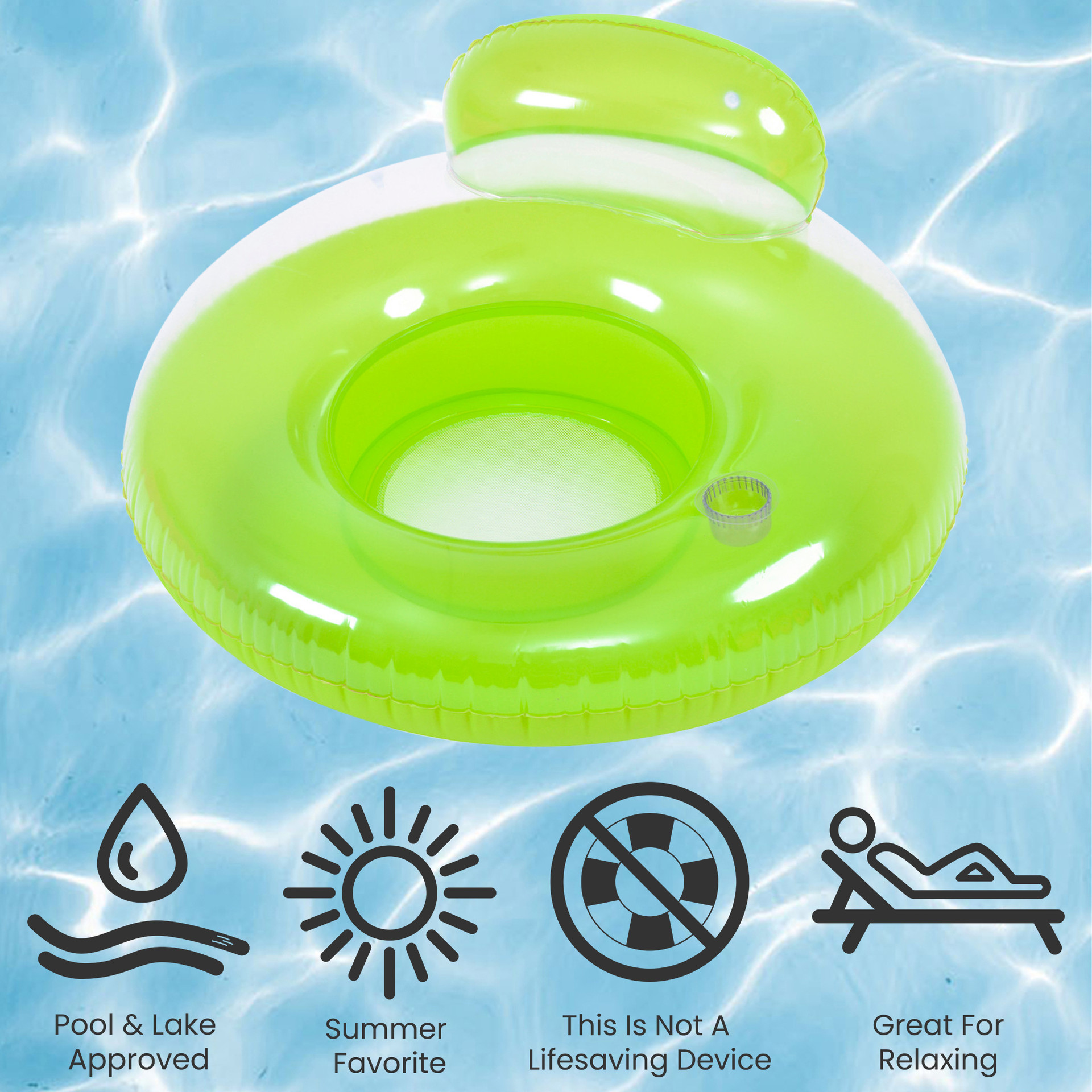 Inflatable Inner Tube Swimming Pool Float with Backrest - 46.5" - Green ...