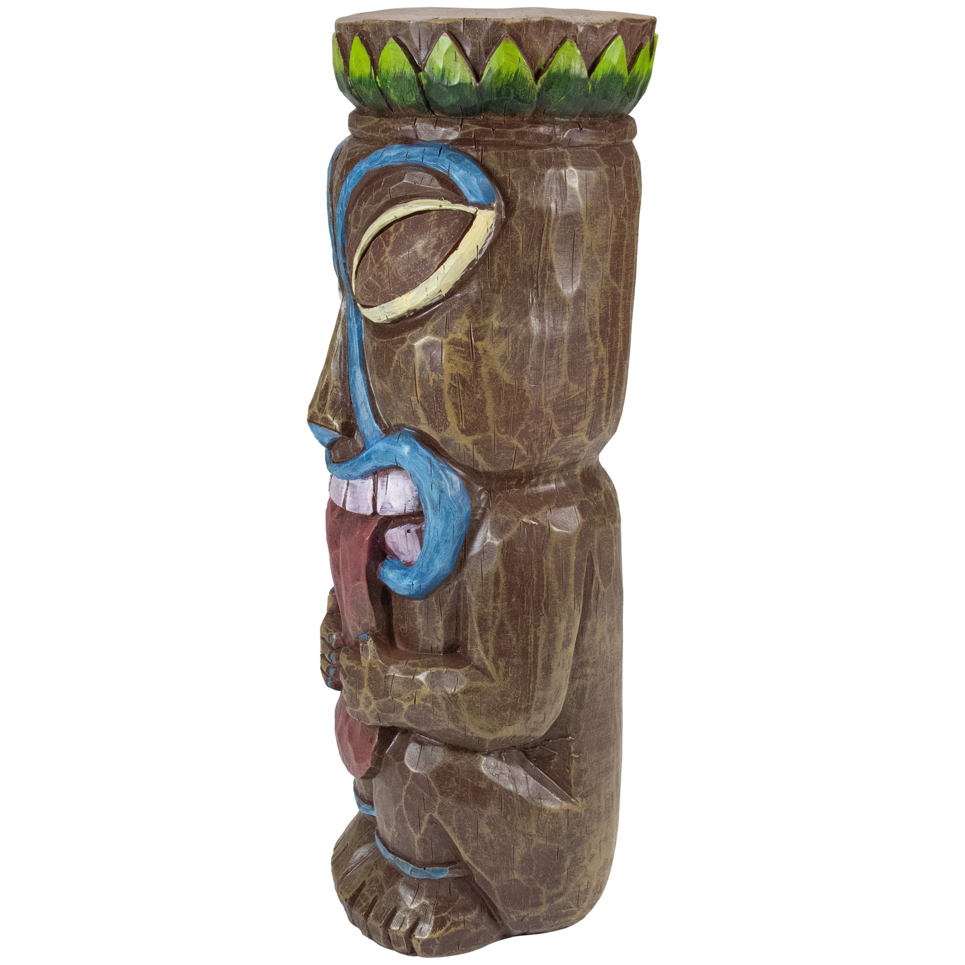 16" Solar Lighted Polynesian Outdoor Garden Tongue Out Tiki Statue ...
