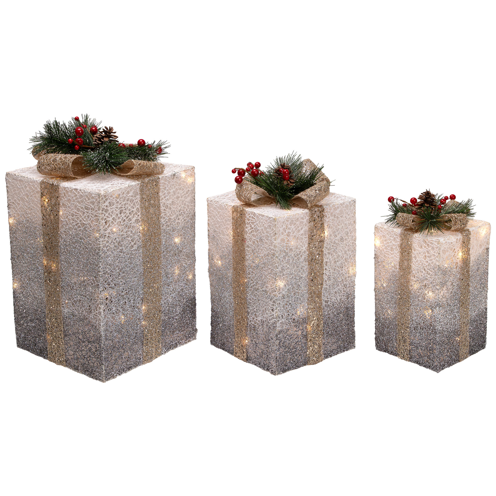 Set of 3 Silver Mesh Glittered Gift Boxes Outdoor Decorations ...