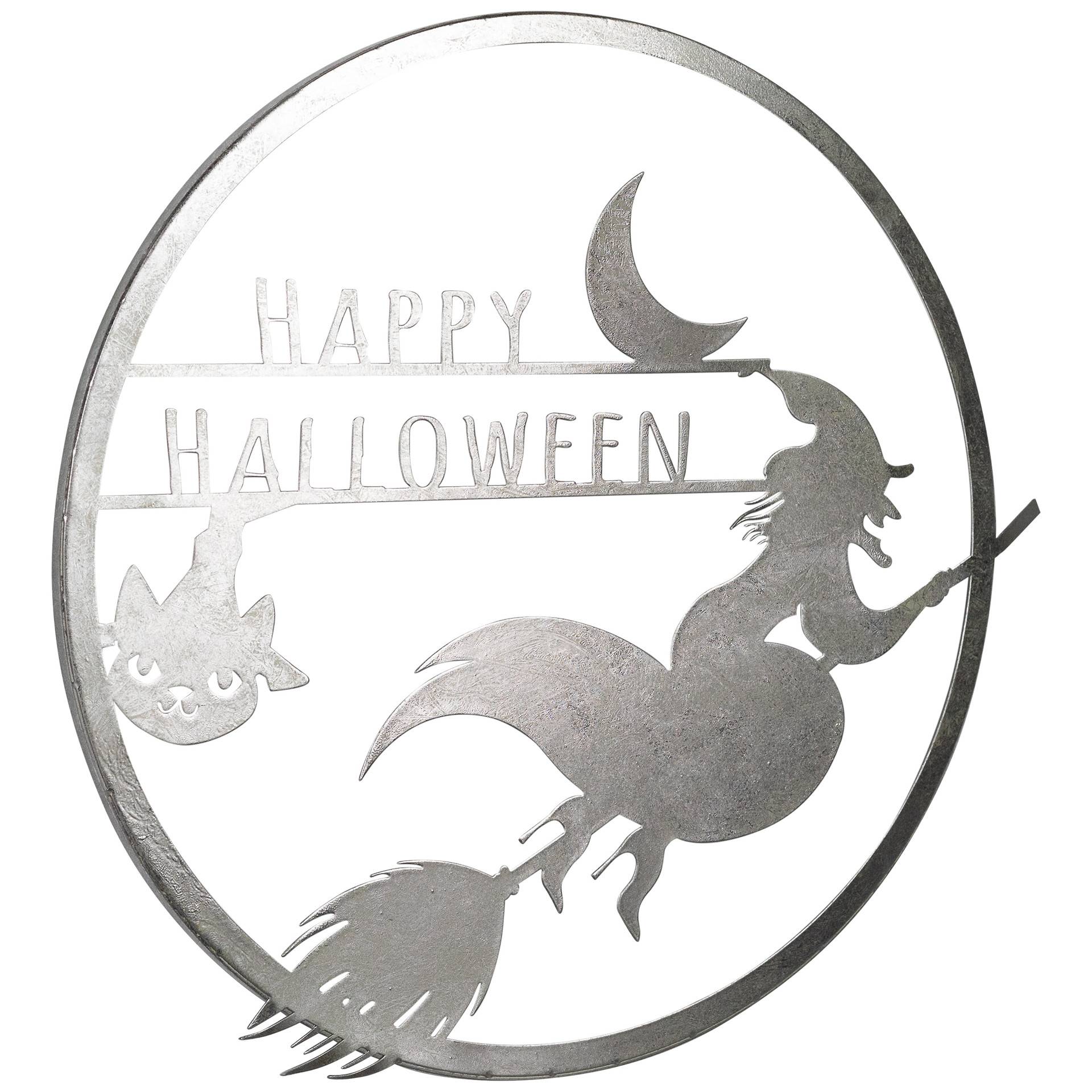 17" Silver Flying Witch Happy Halloween Wall Sign | Christmas Central