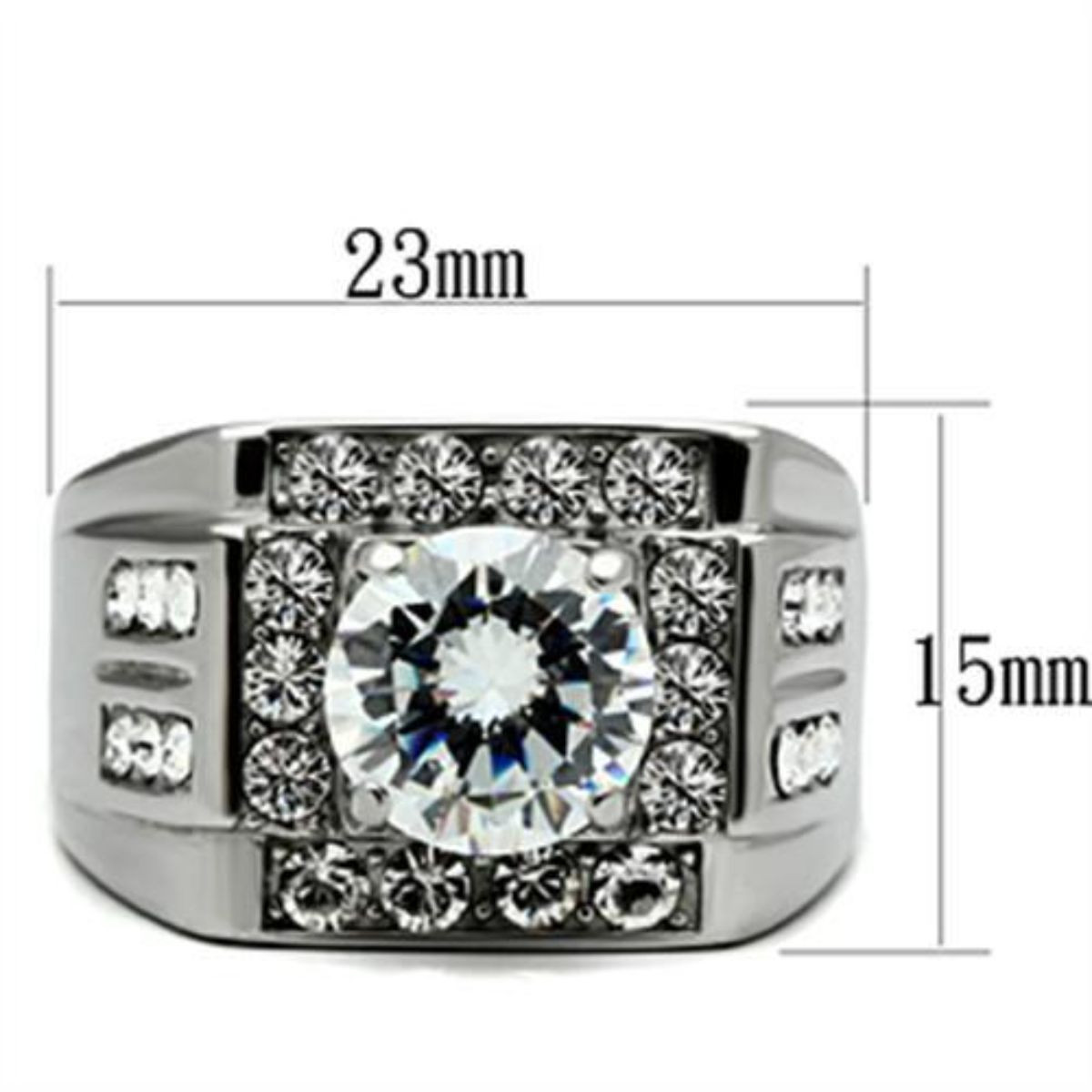 Stainless Steel Men's Ring with Cubic Zirconia Stones - Size 8 ...