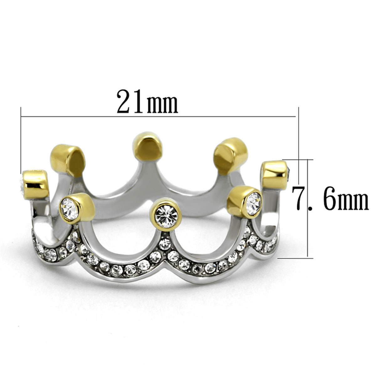 Women's Two-Tone Gold IP Stainless Steel Crown Shaped Ring with Clear ...