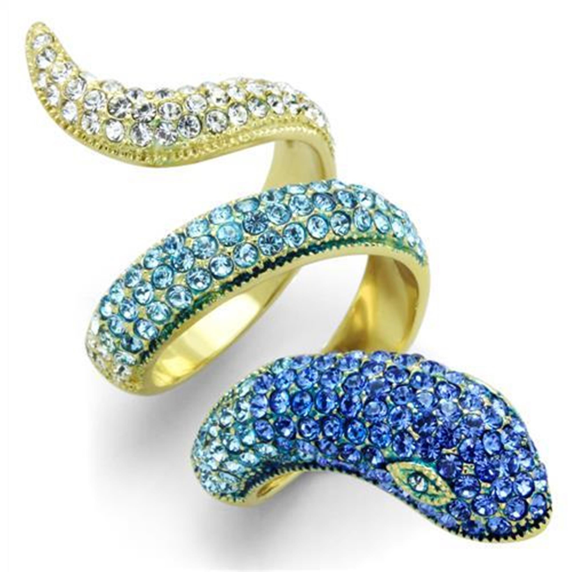 Women's Stainless Steel Wrap Around Snake Ring with Blue Top Grade ...