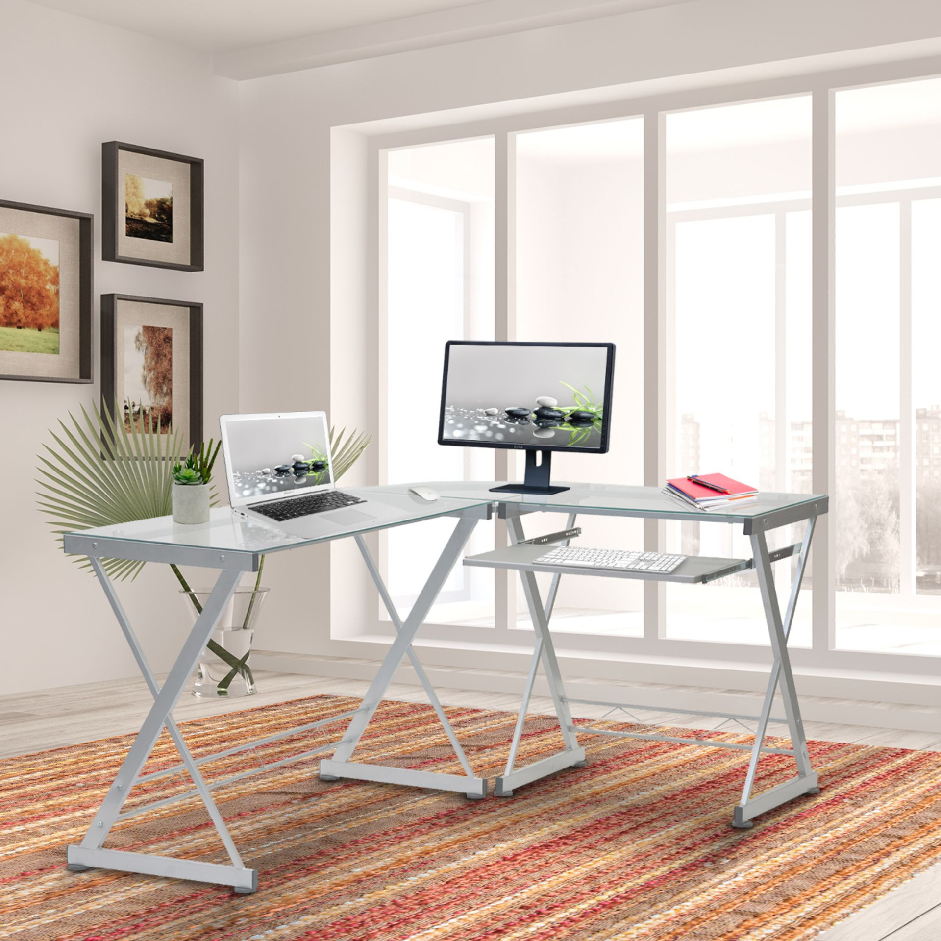 61.75" White Durable L-Shaped Computer Desk | Christmas Central