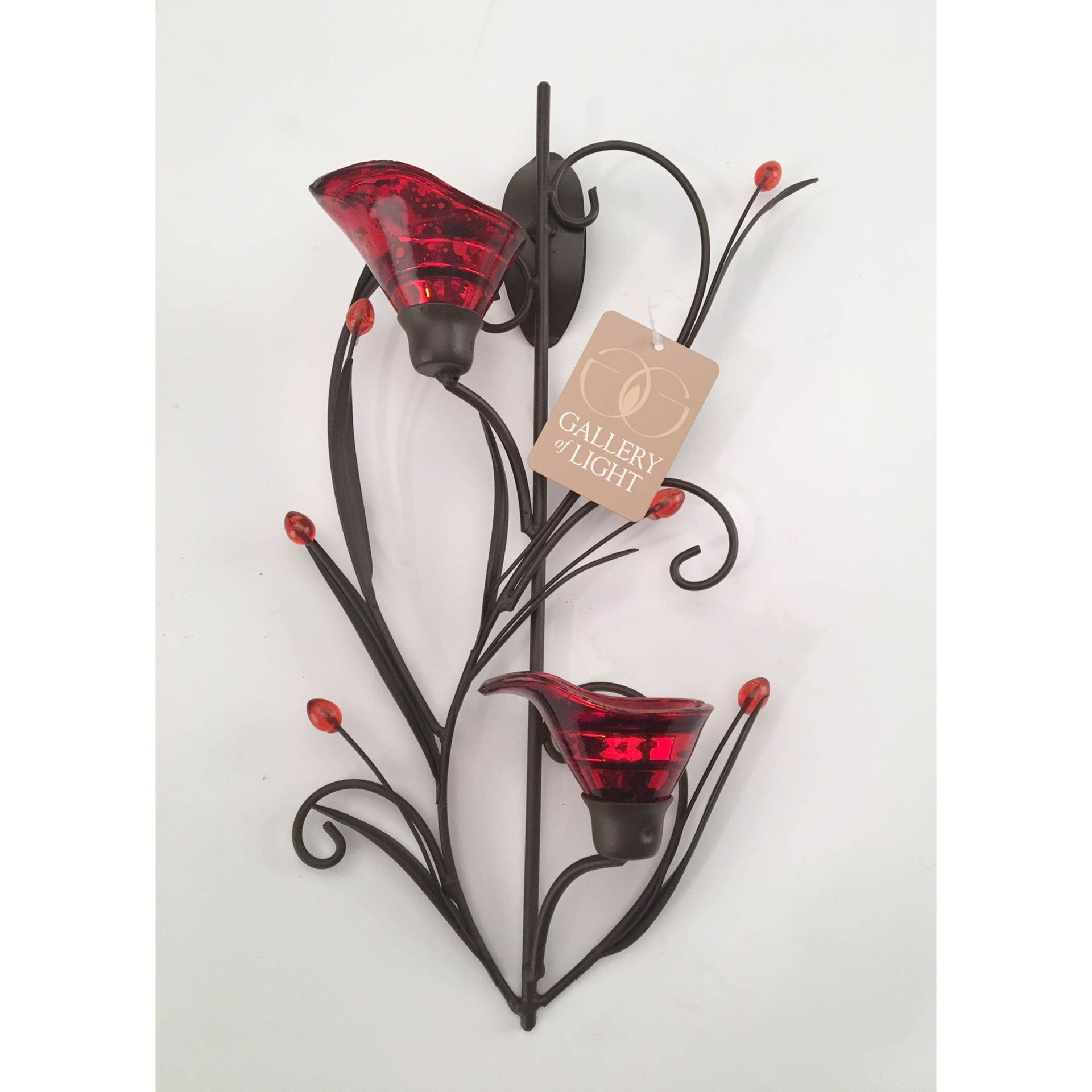 16.25" Red & Black Ruby Blossom Candle Wall Sconce | Christmas Central