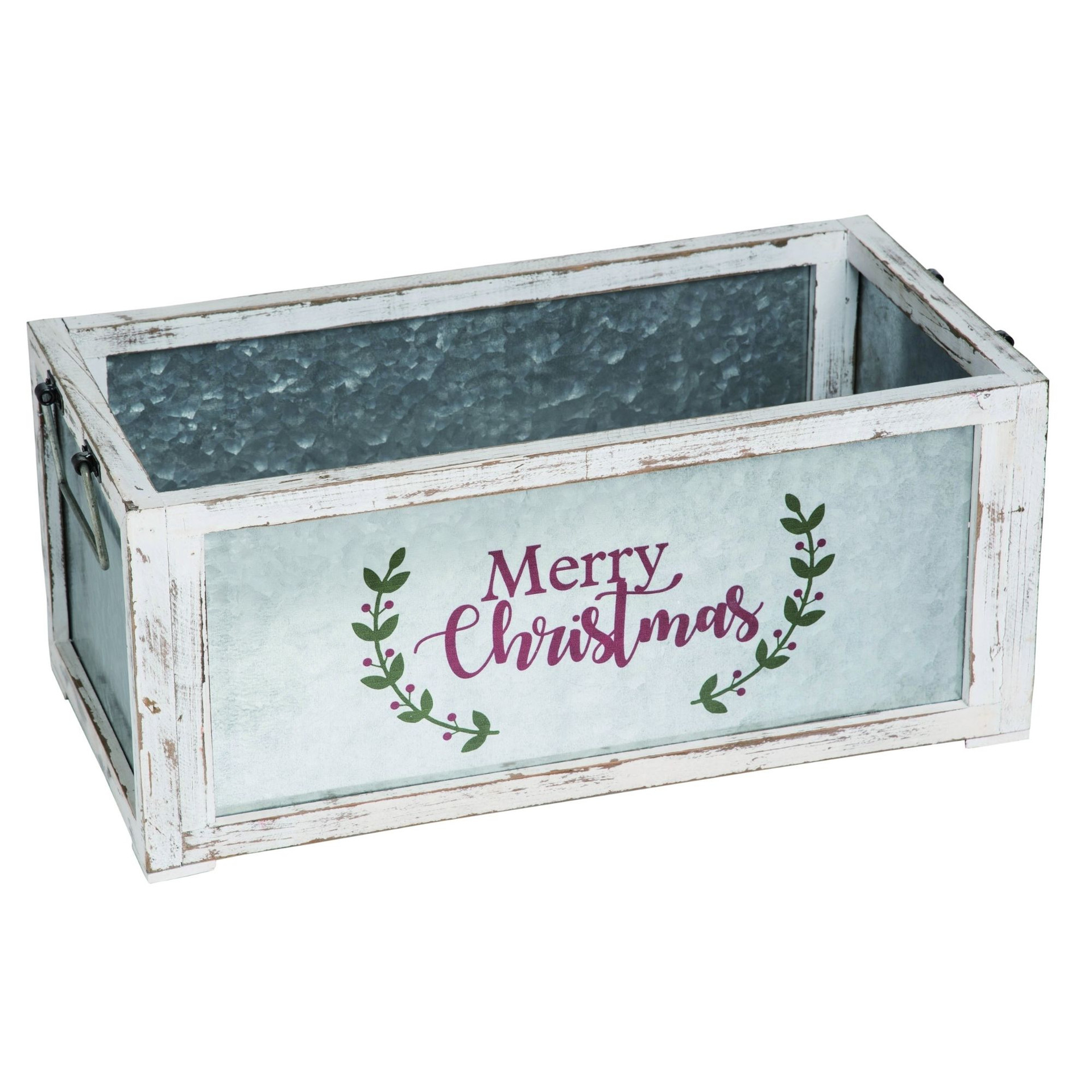 20" Gray & Blue Hand Crafted Christmas Merry Container | Christmas Central