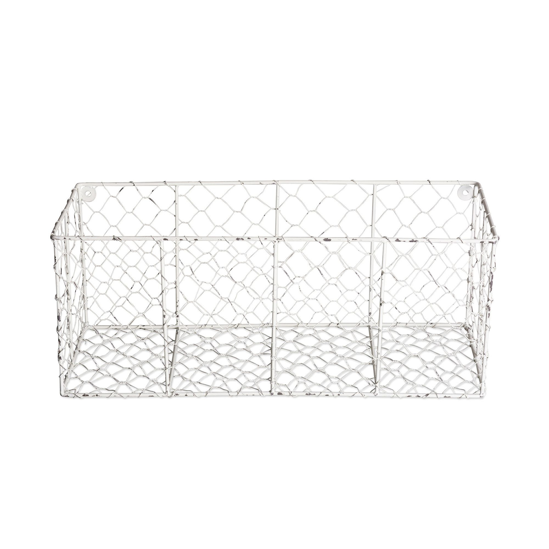 Set of 2 Antique White Wire Wall Basket Storage, 17" | Christmas Central