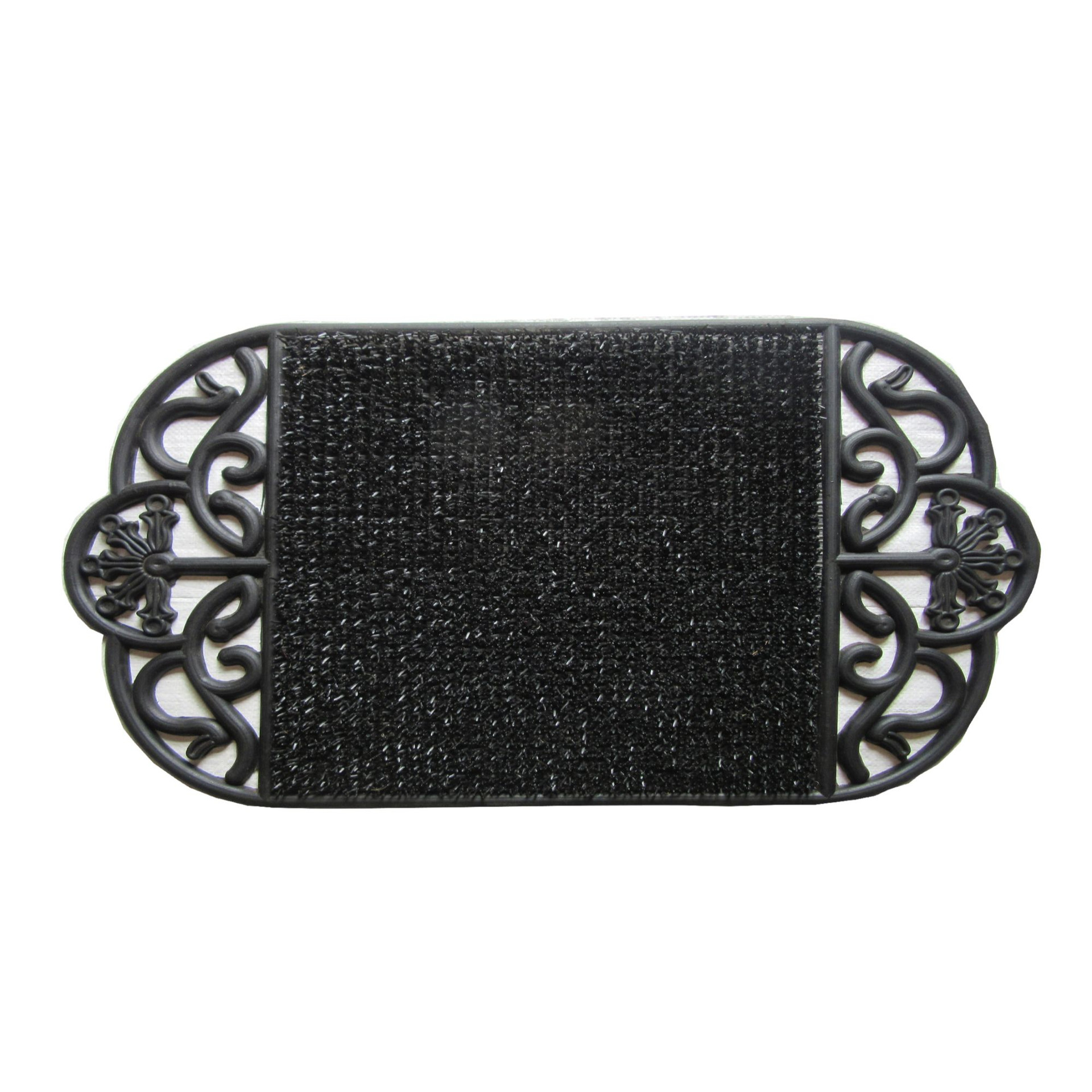 Black Oval Skid Free Rubber Doormat 29" x 17.5" | Christmas Central