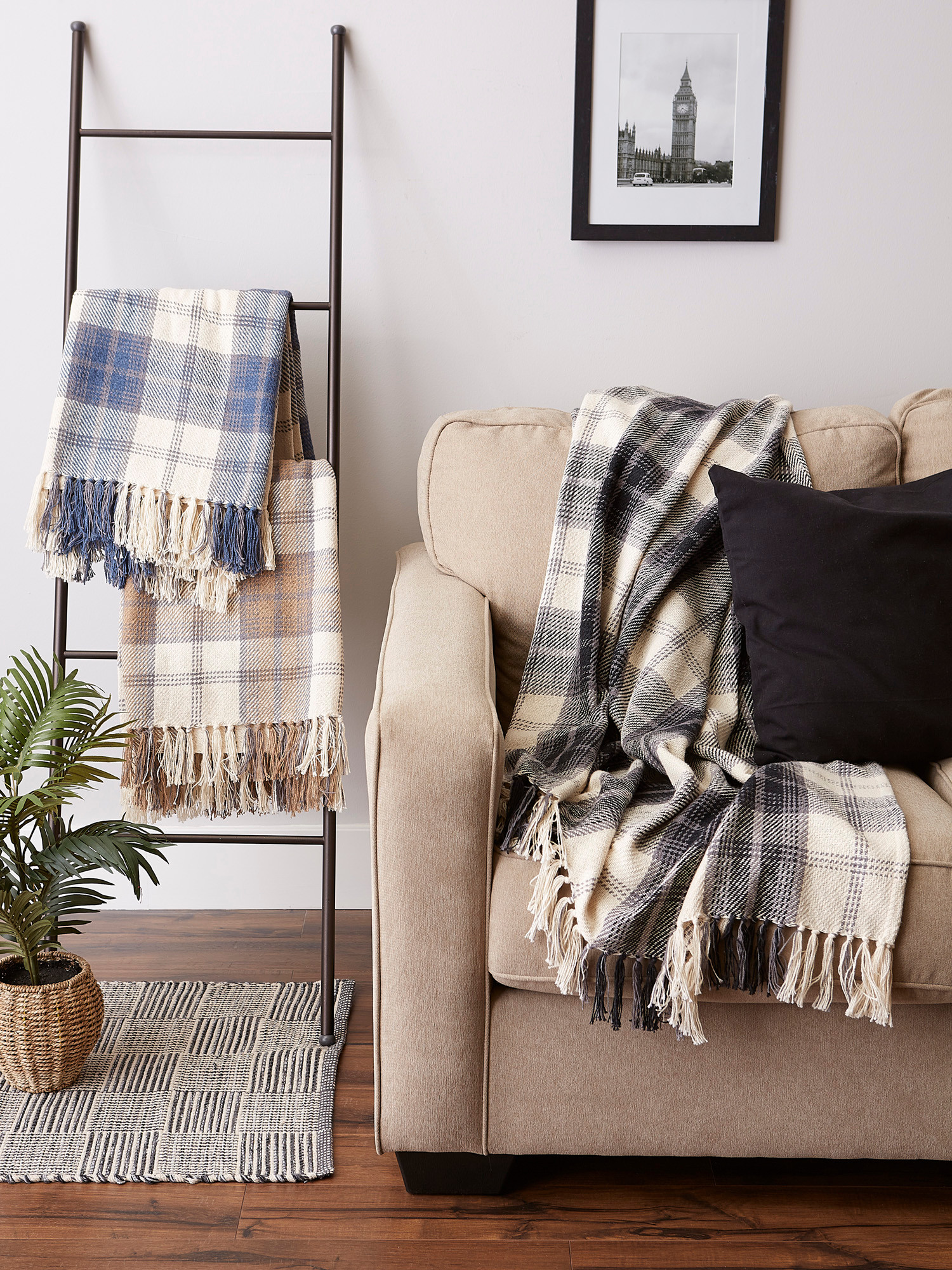 4' x 5' Brown & Beige Rectangular Essential Woven Plaid Throw ...