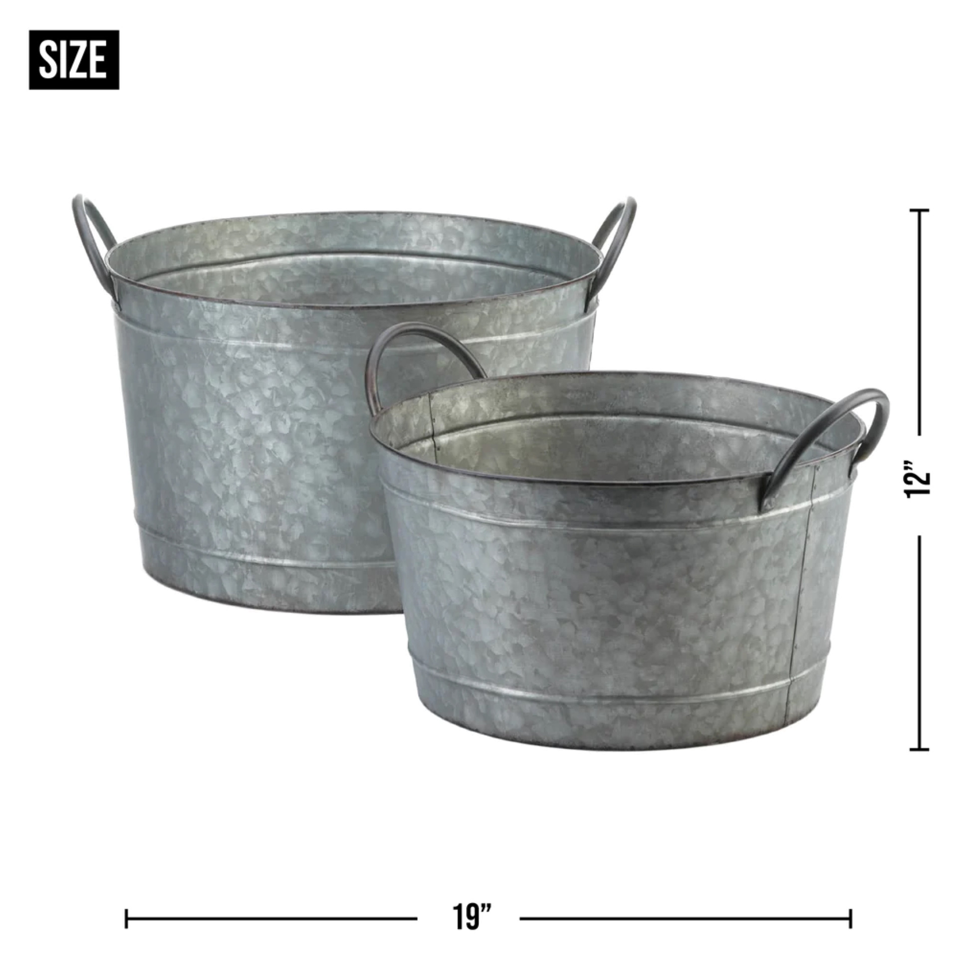Galvanized Bucket Planters - 19" - Silver - Set of 2 | Christmas Central