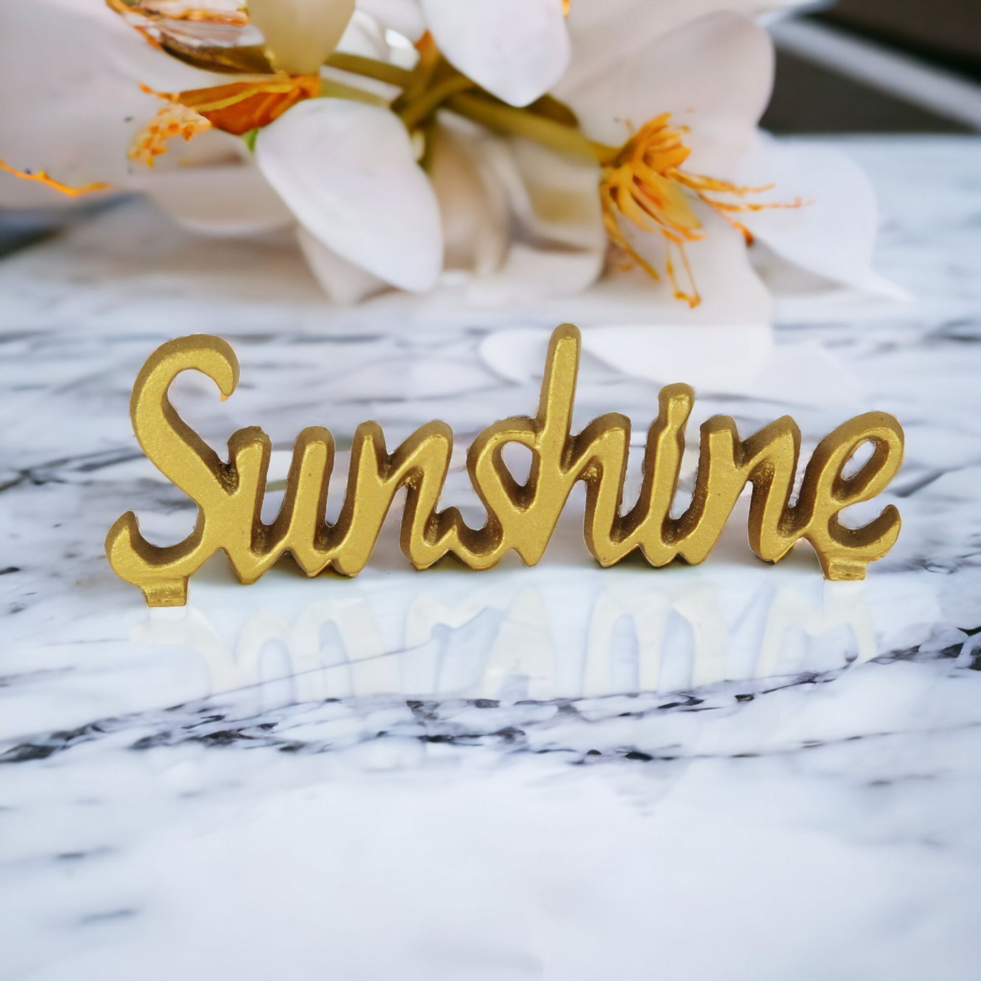 8.5" Gold Solid Cursive "Sunshine" Tabletop Decor | Christmas Central