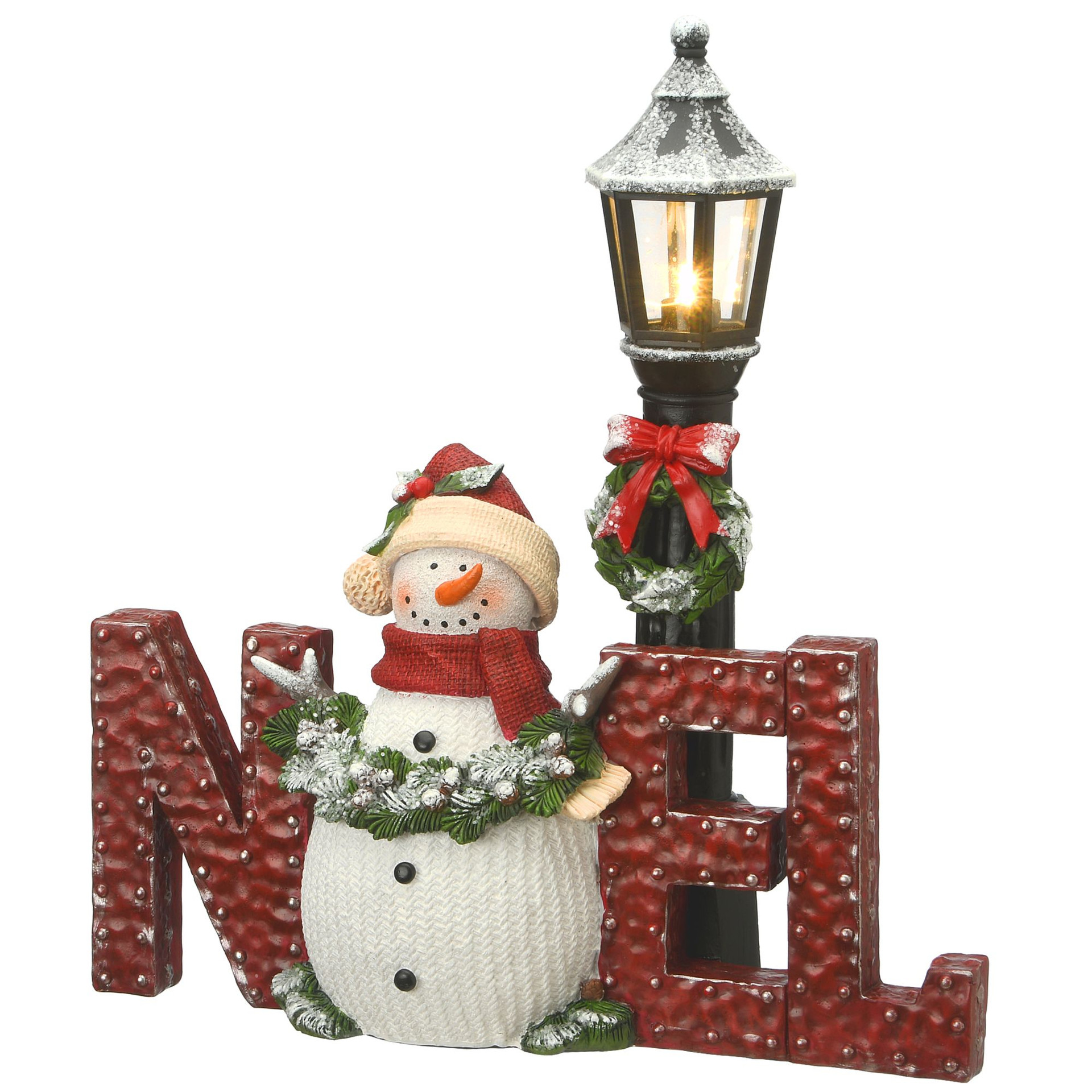 12" Red & White LED Lighted Snowman with Lamppost Christmas Tabletop ...
