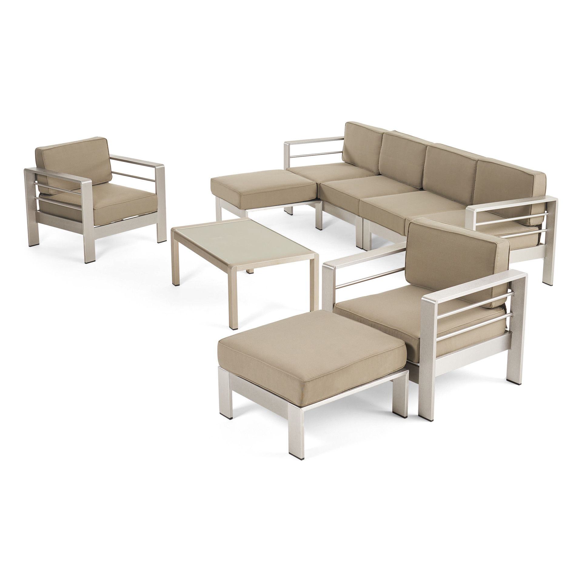 7-Piece Silver Contemporary Outdoor Furniture Patio Sectional Sofa Set ...