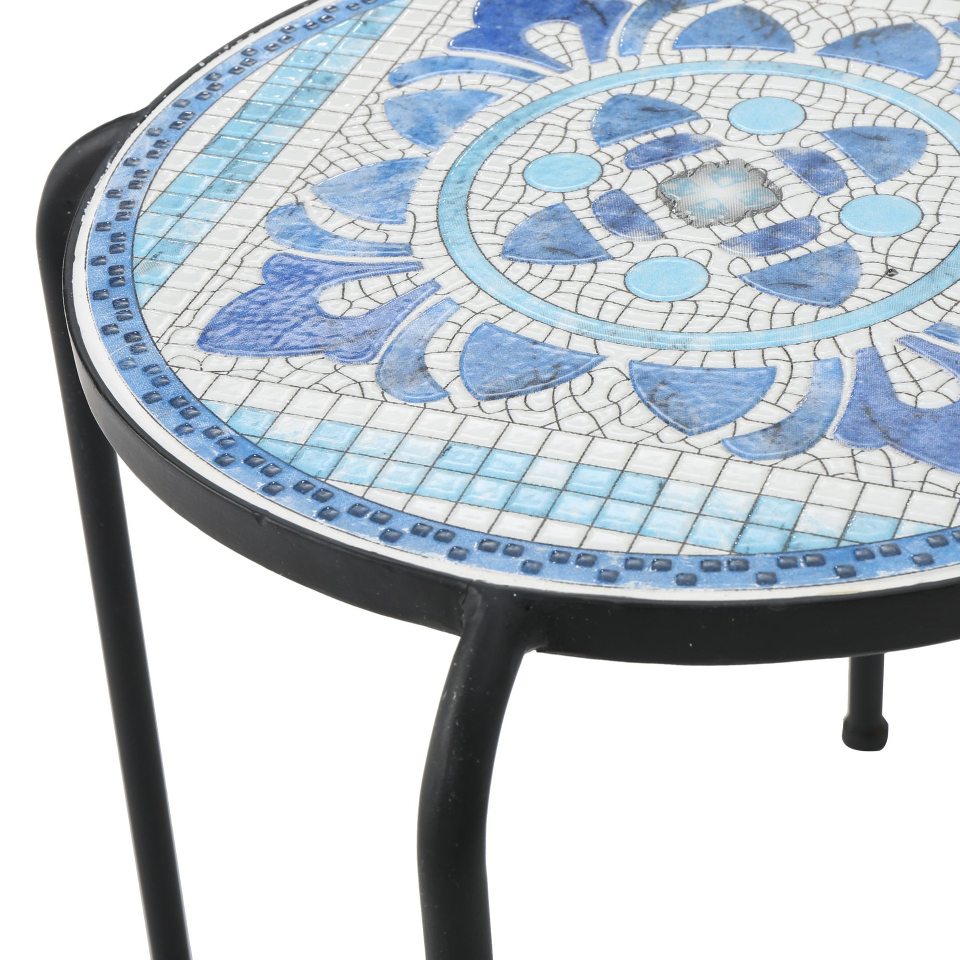 17" Blue & White Contemporary Outdoor Patio Round Side Accent Table ...