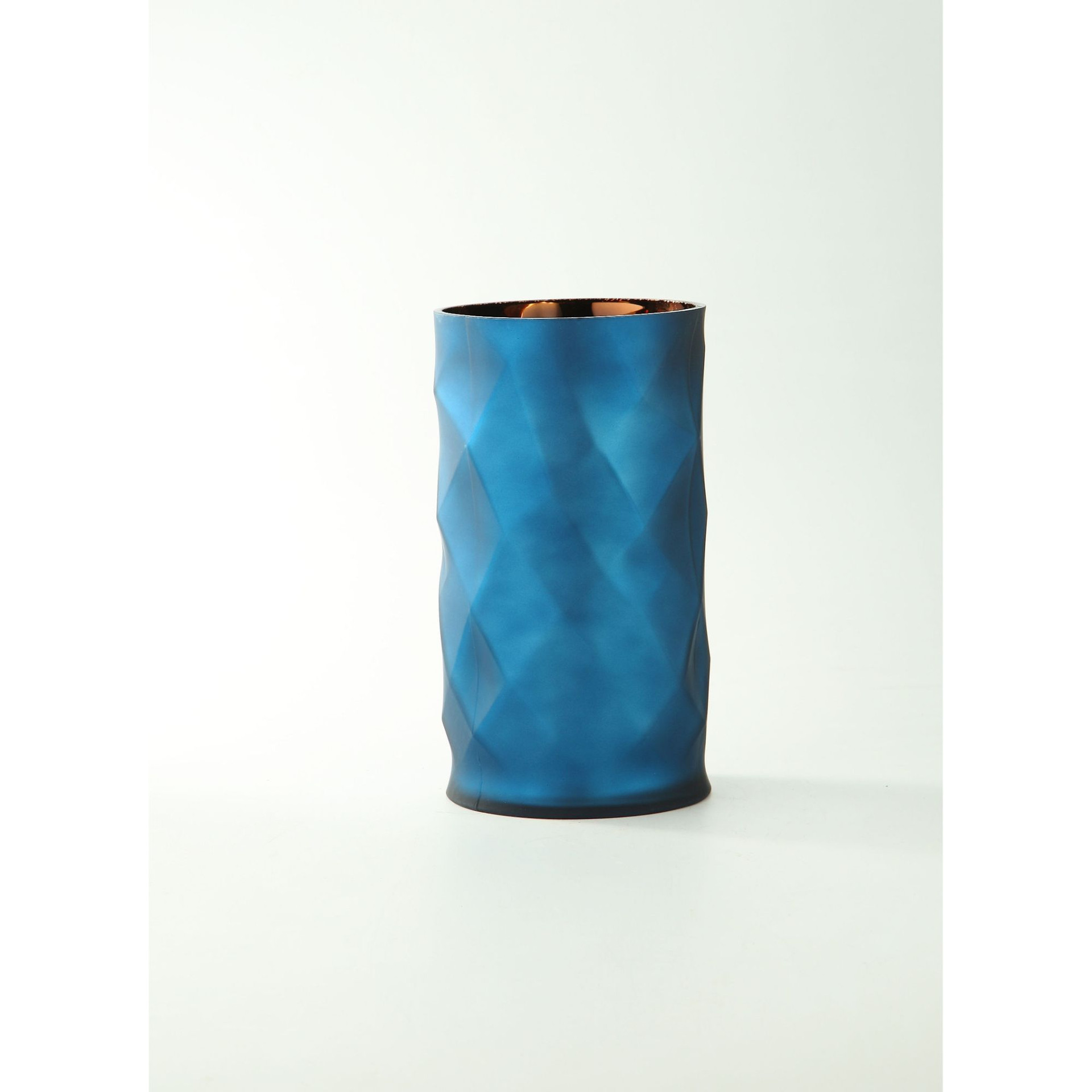 10" Blue Geometric Faceted Glass Cylindrical Vase | Christmas Central