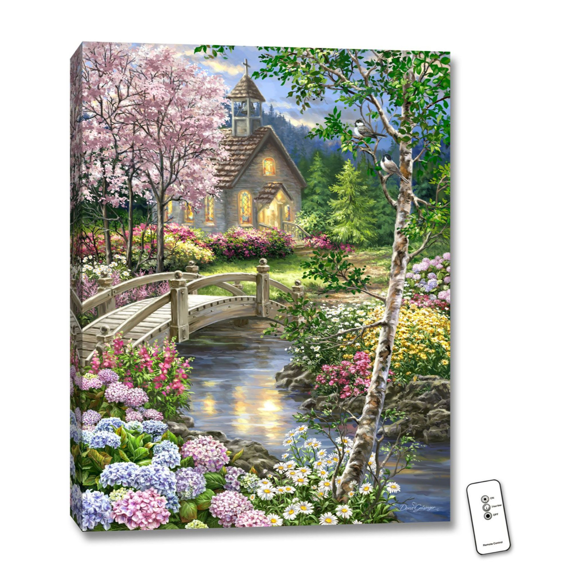 Pink & Green Spring Chapel Wall Art Decor 18" x 24" | Christmas Central