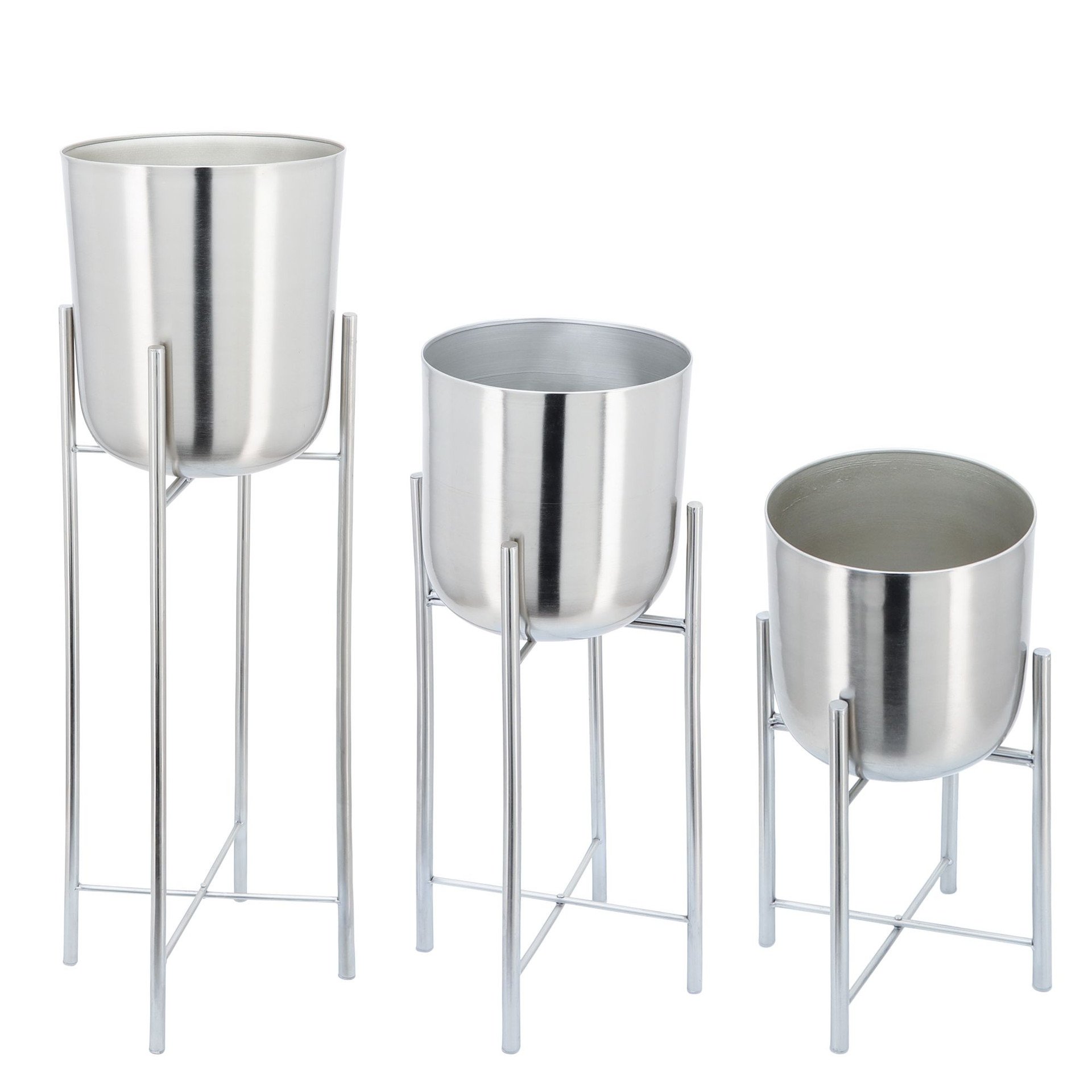 Set of 3 Silver Solid Standing Planters 40" | Christmas Central