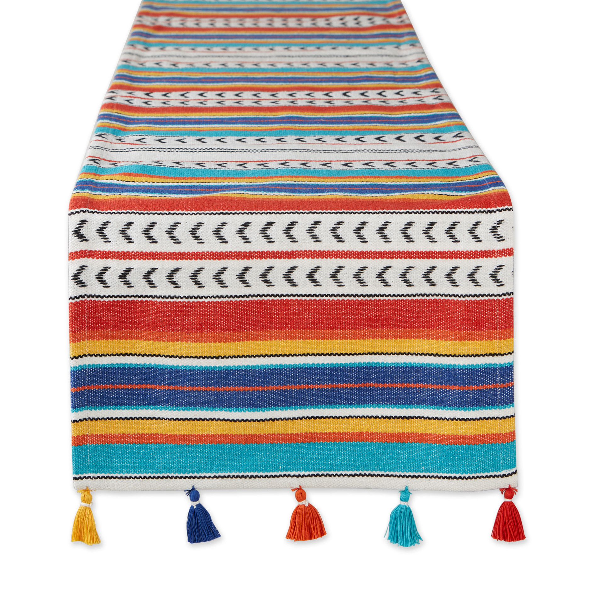 Striped Arrowhead Textured Cotton Table Runner with Tassels - 72 ...