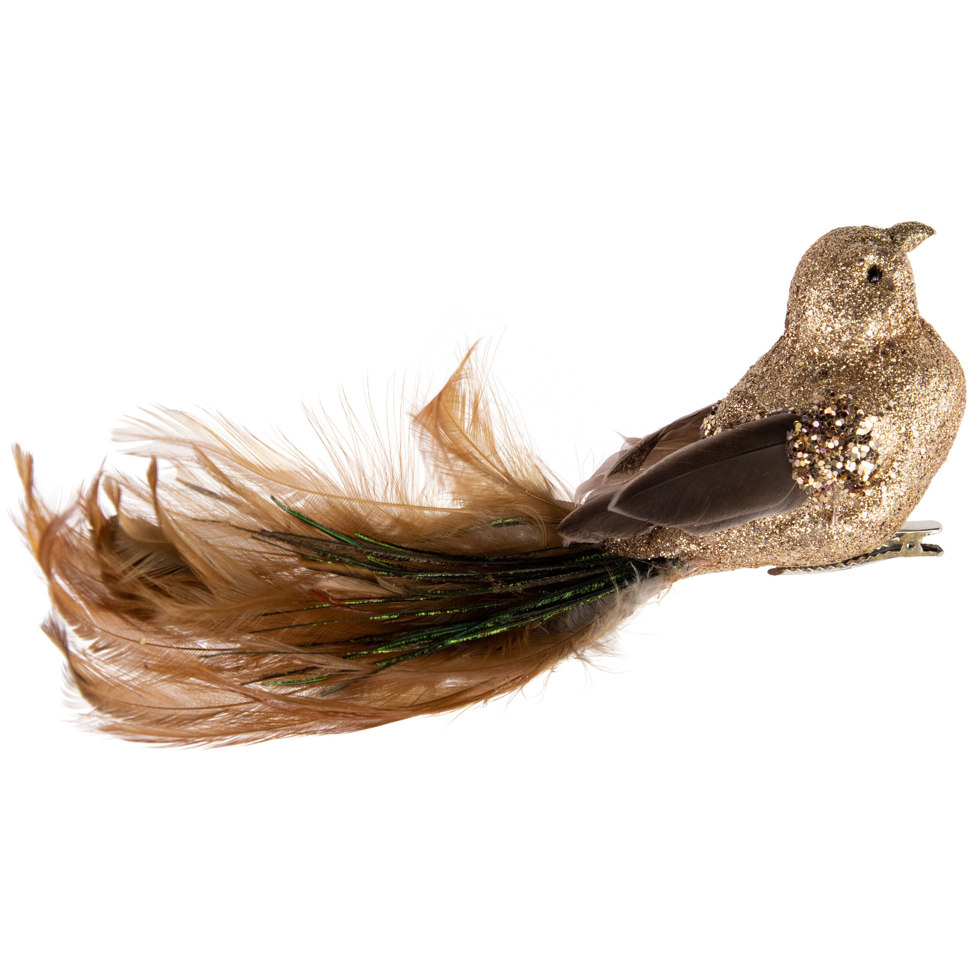 8" Gold Glitter Embellished Clip On Bird With Feathers Christmas ...