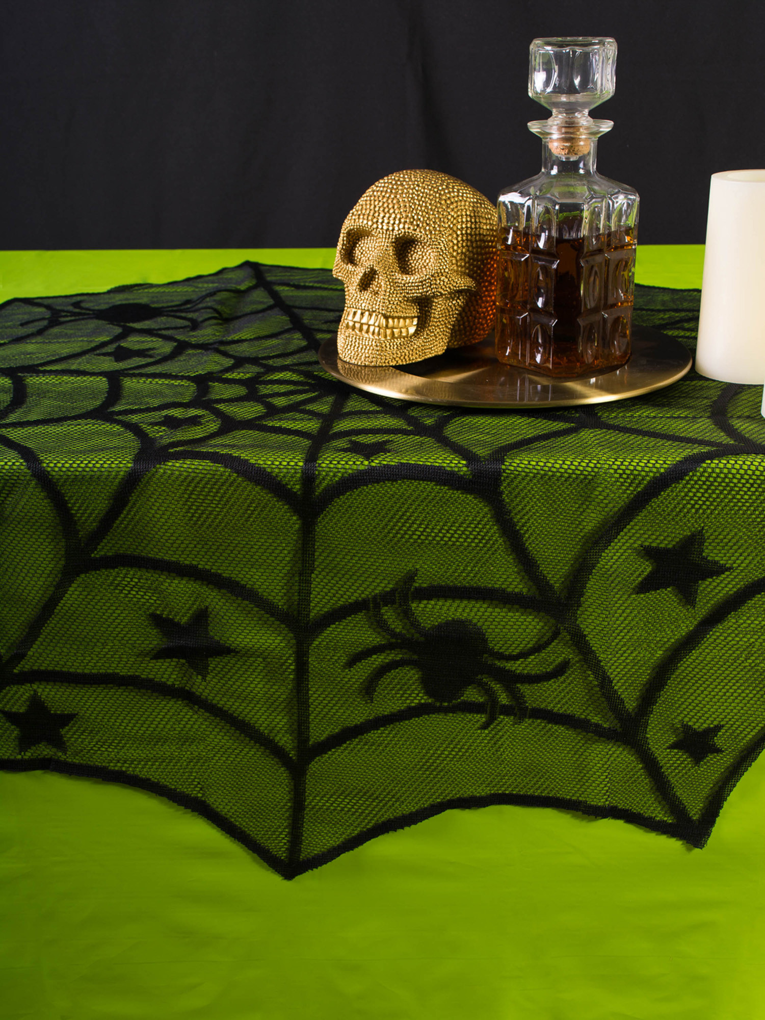 40" Black Sheer Spider Web Halloween Table Mat | Christmas Central