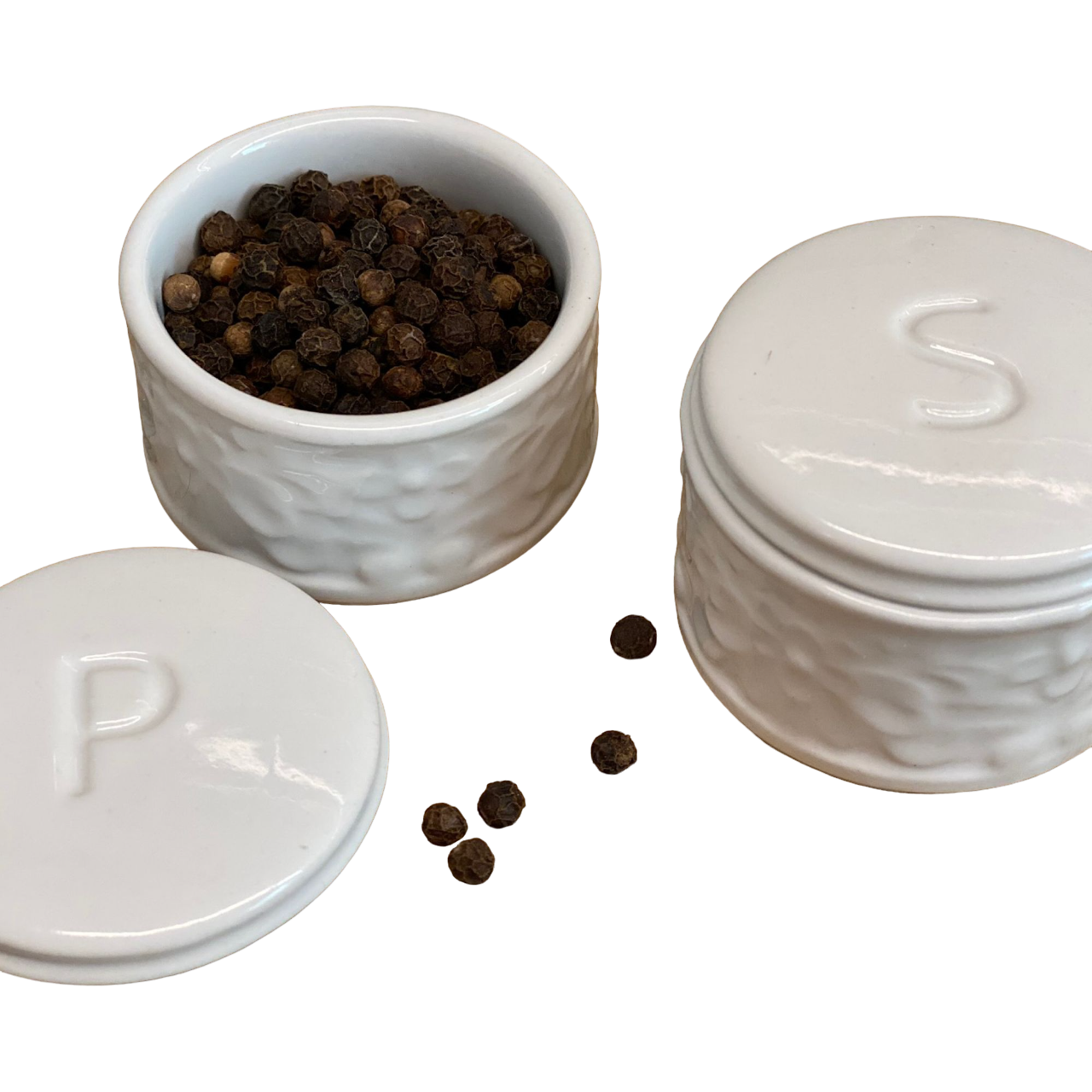 Set of 2 White Unique Salt & Pepper Cellars, 2" | Christmas Central